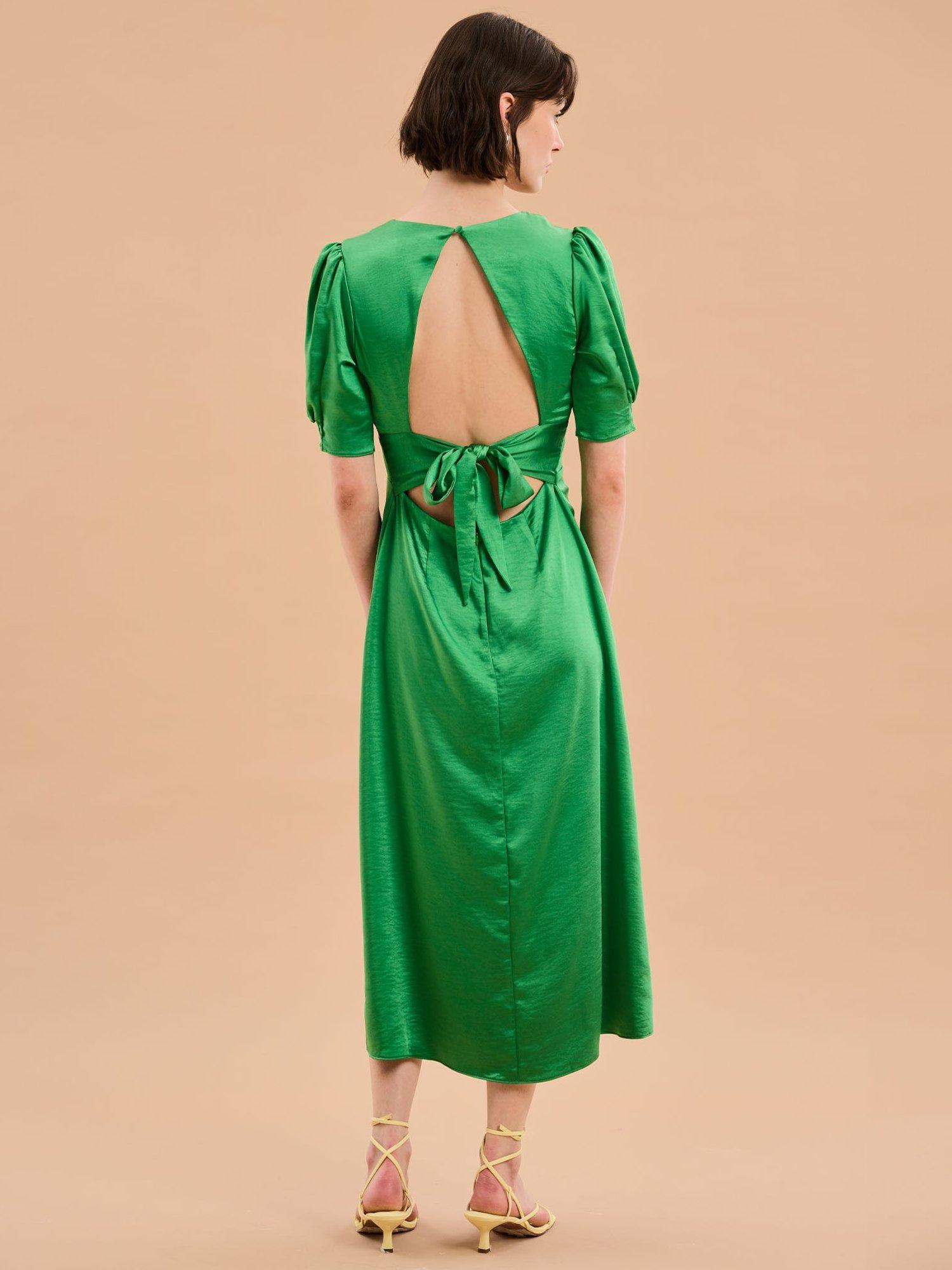 OMNES Odette Open Back Dress, Emerald Green