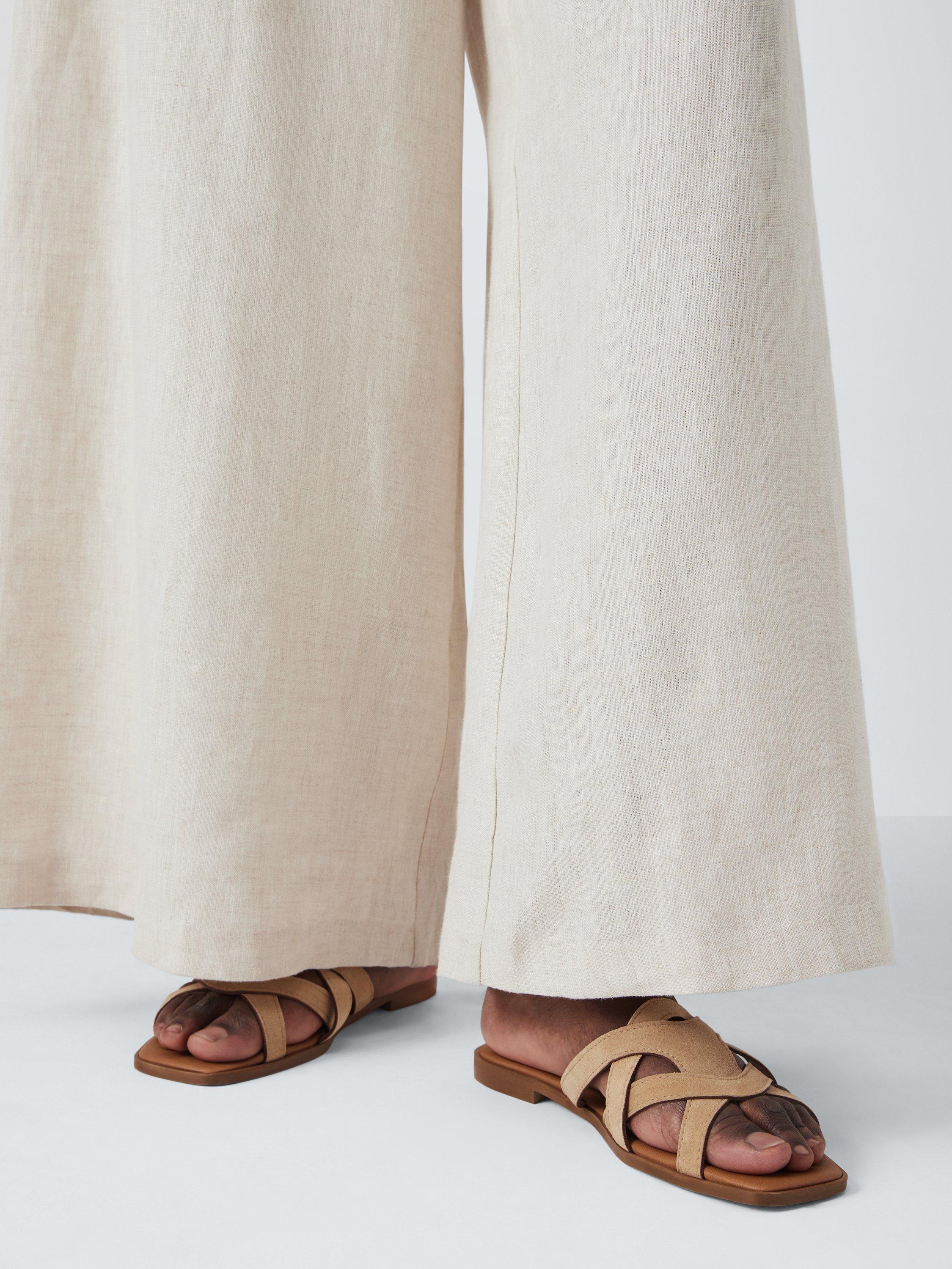 John Lewis Lanes Suede Interwoven Square Toe Mule Slider Sandals, Tan, 7