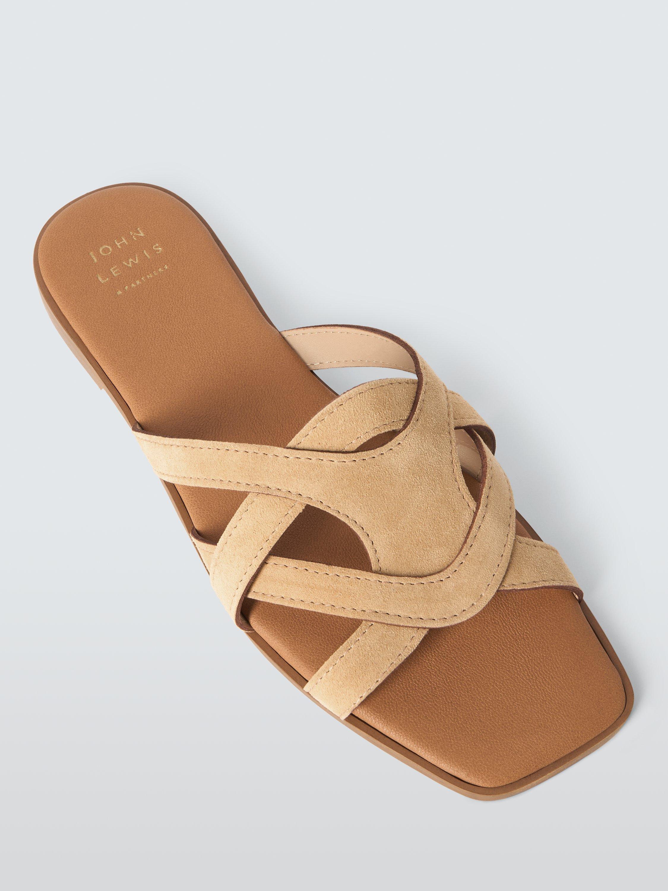 John Lewis Lanes Suede Interwoven Square Toe Mule Slider Sandals, Tan, 5