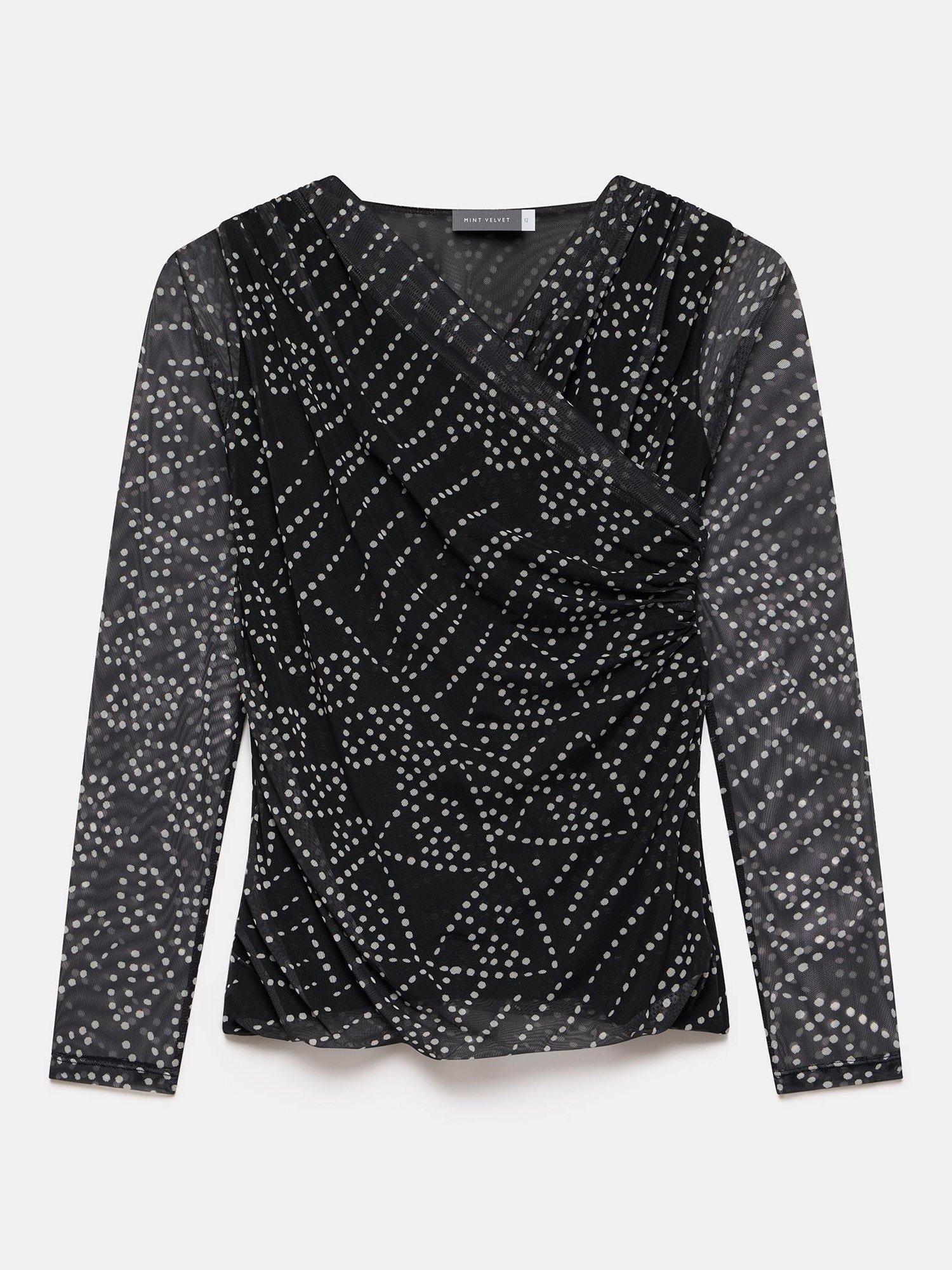 Mint Velvet Spot Print Mesh Top, Black