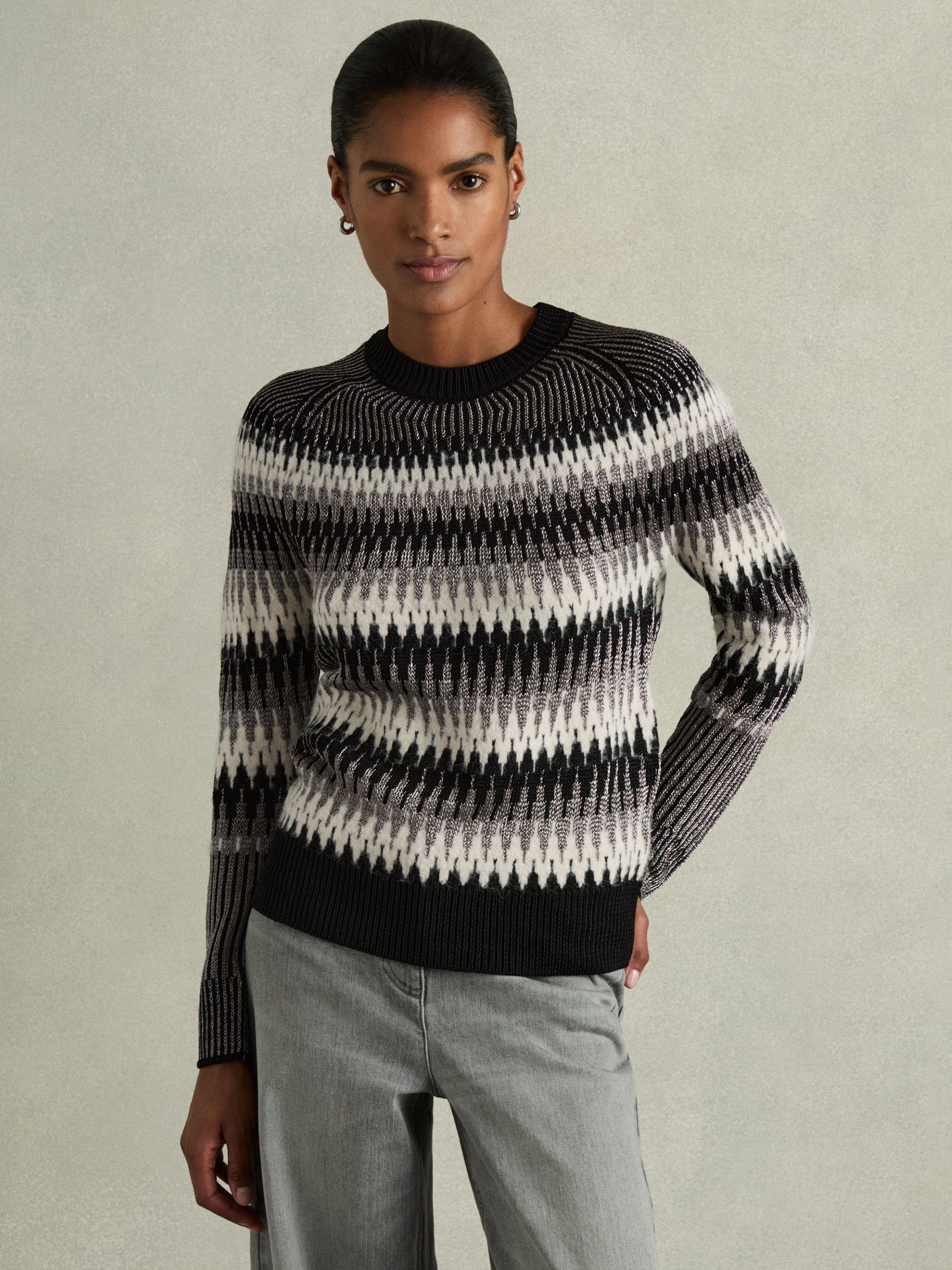Reiss Belle Fair Isle Jumper, Black/White