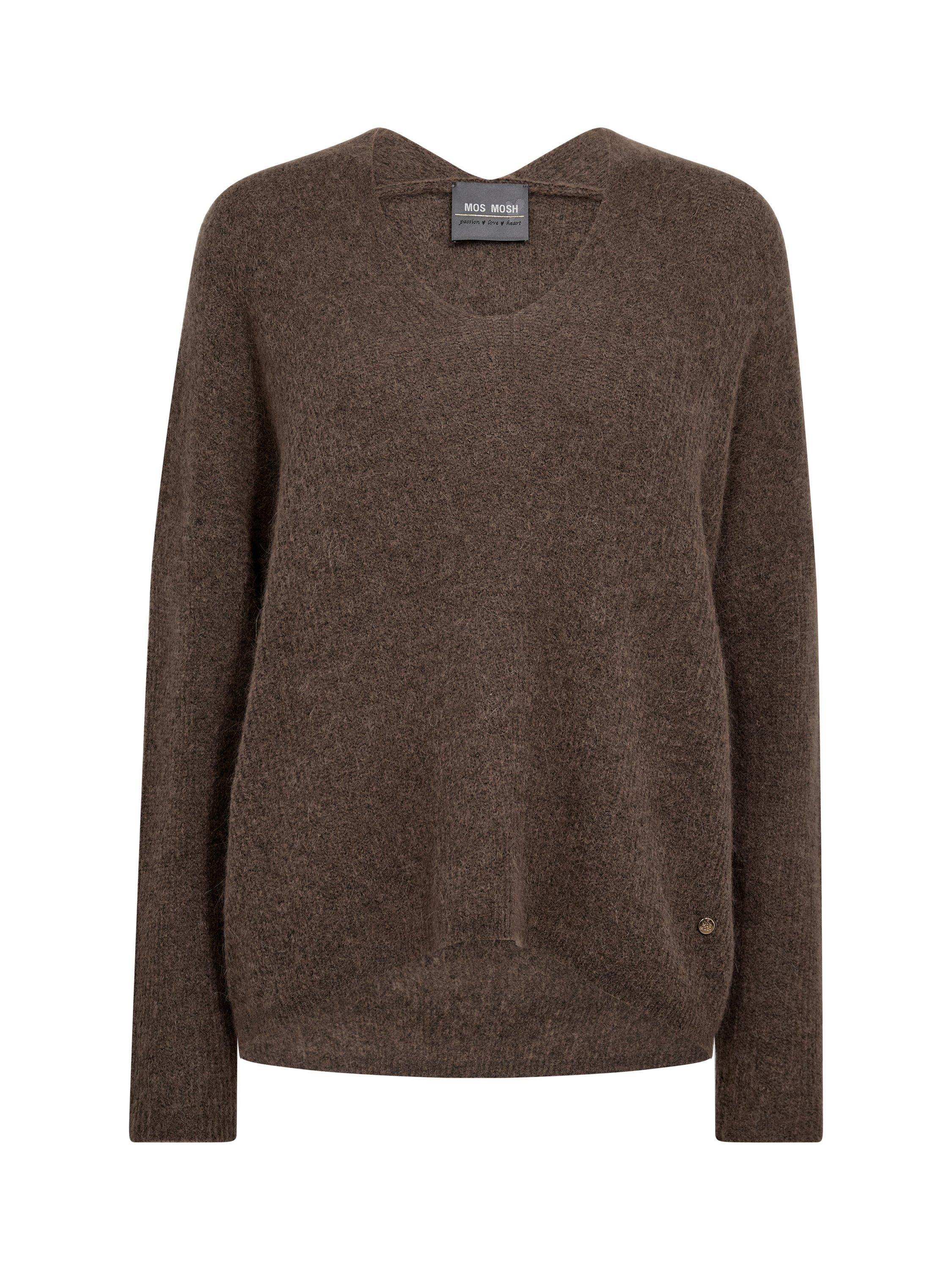 MOS MOSH Thora V-Neck Wool Blend Jumper, Pine Bark