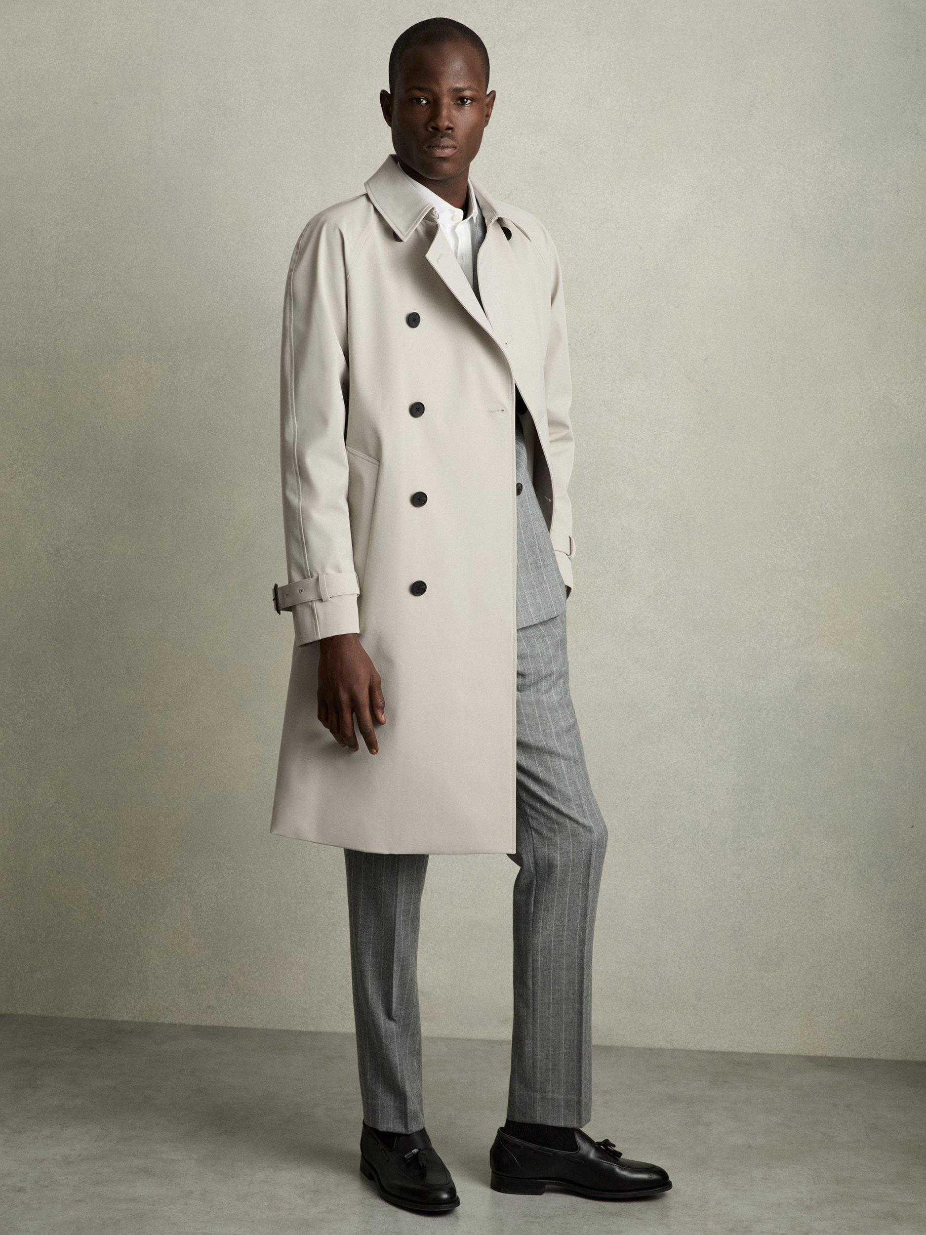 Reiss Scramble Double Breasted Long Trench Coat, Stone