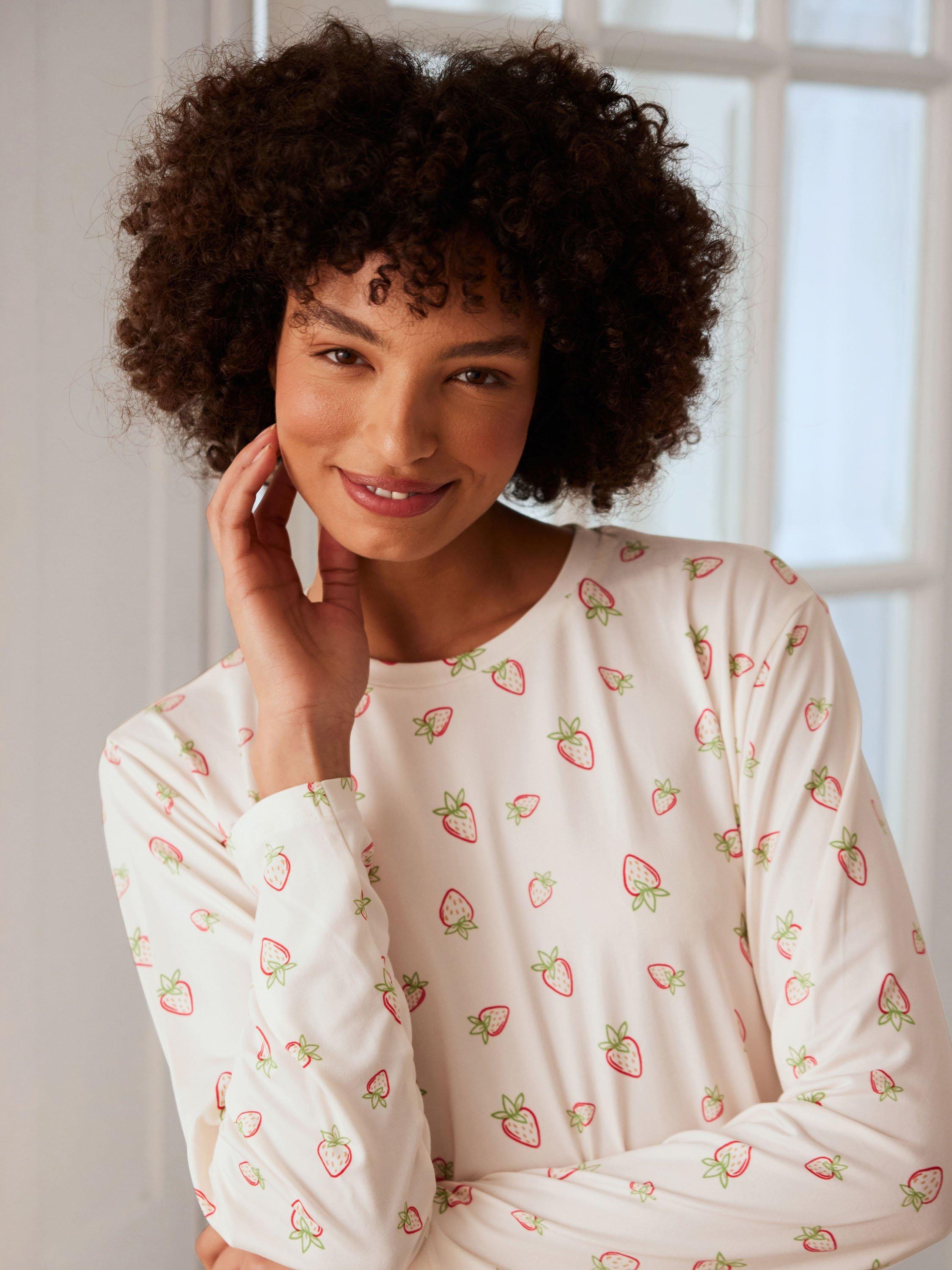 Chelsea Peers Strawberry Print Long Pyjama Set, Off White