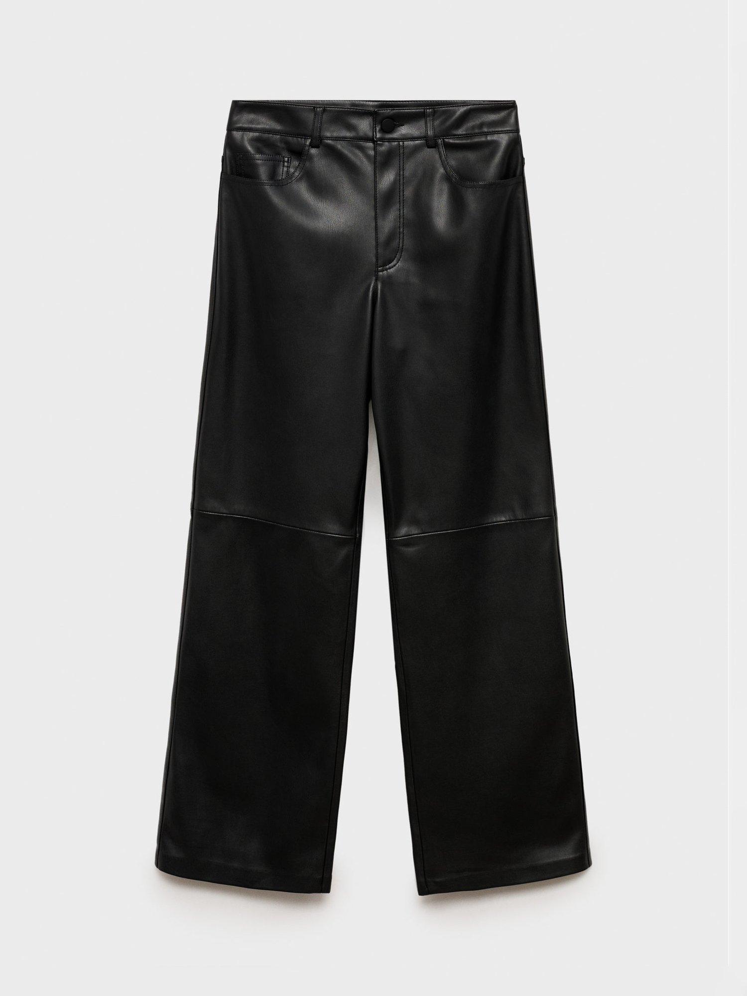 Mango High Waist Faux Leather Trousers Black