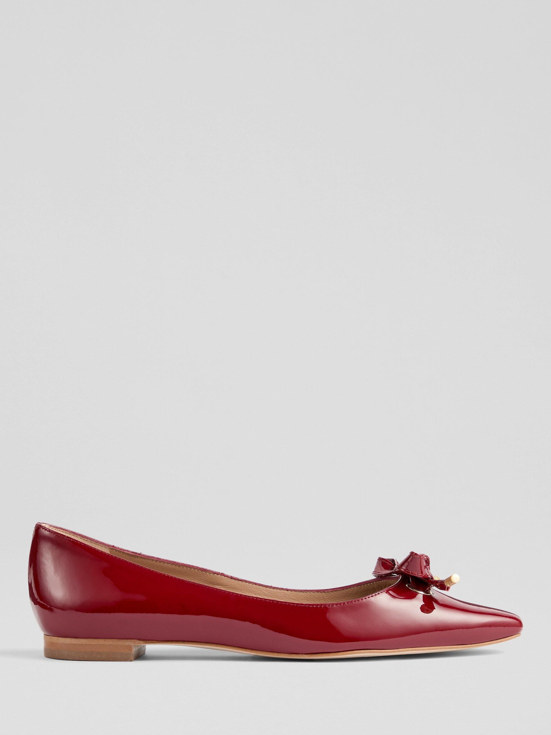 L.K.Bennett Mabel Patent Leather Eyelet Bow Ballerina Pumps, Red
