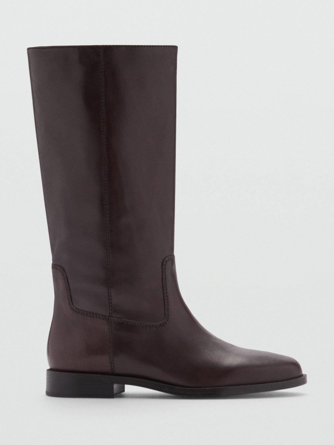 Mango Amor Leather Boots, Dark Brown