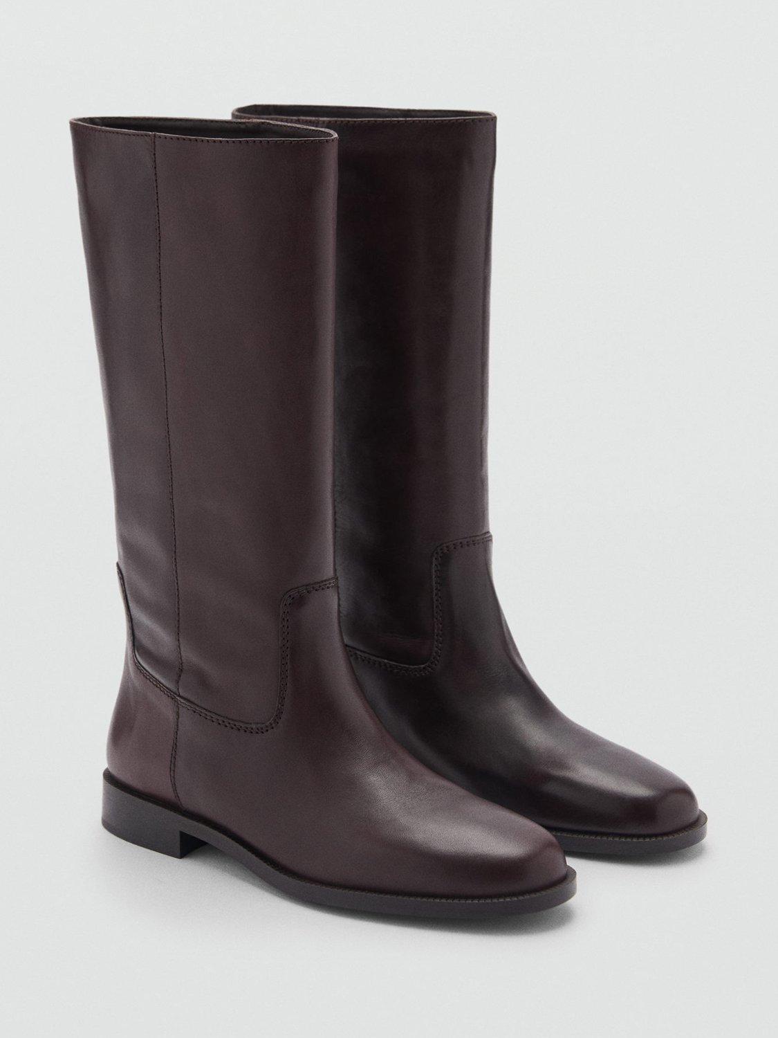 Mango Amor Leather Boots, Dark Brown