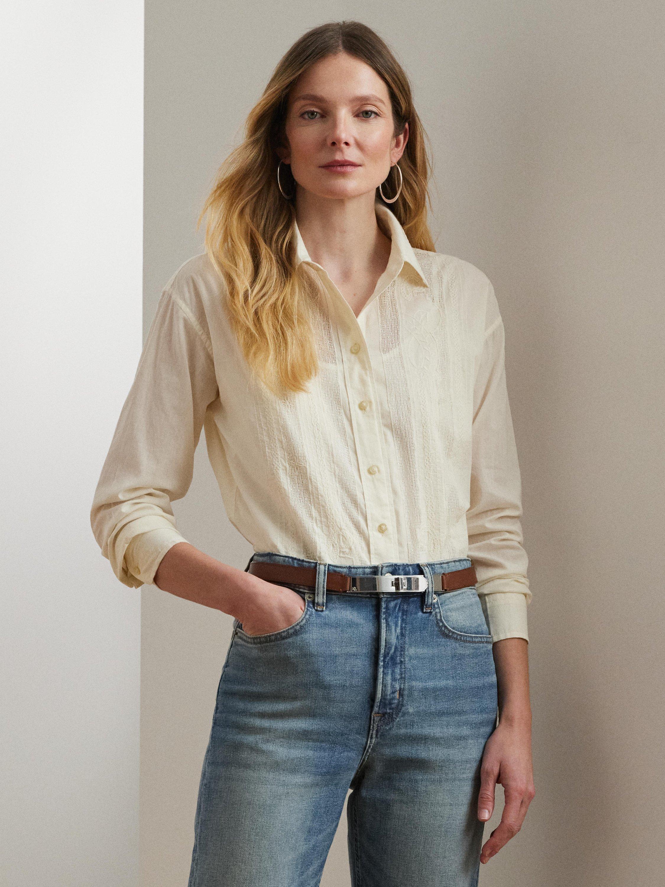 Lauren Ralph Lauren Marvena Textured Long Sleeve Shirt, Cream