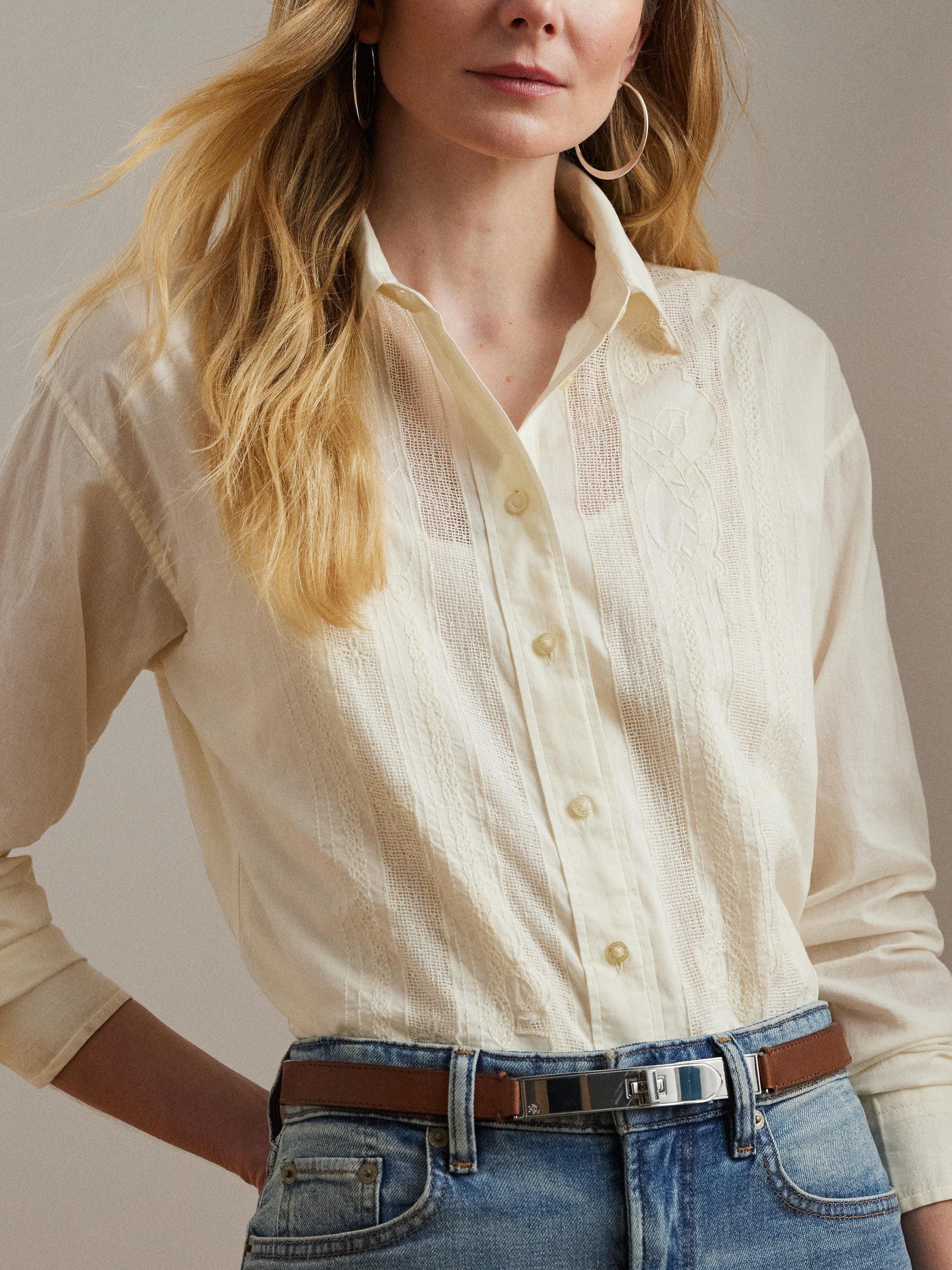 Lauren Ralph Lauren Marvena Textured Long Sleeve Shirt, Cream