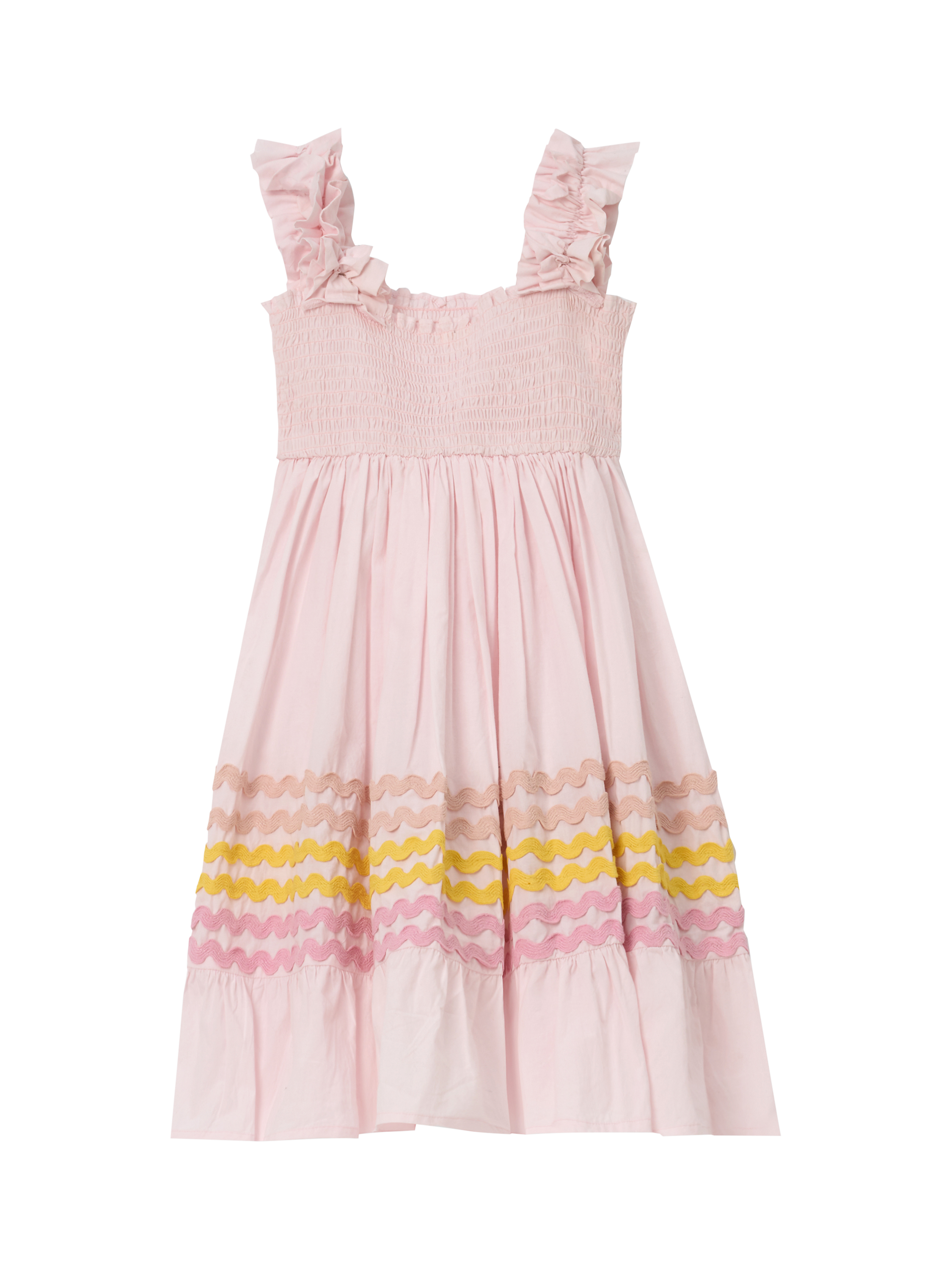 Angel & Rocket Kids' Cotton Ric Rac Midi Dress, Pink/Yellow