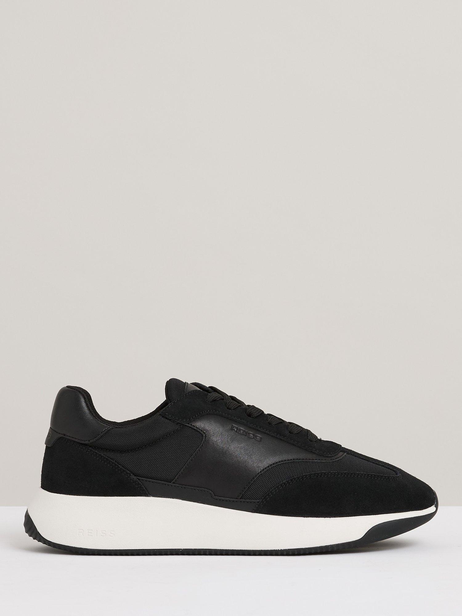 Reiss Emmett Leather Suede Running Trainers, Black/White