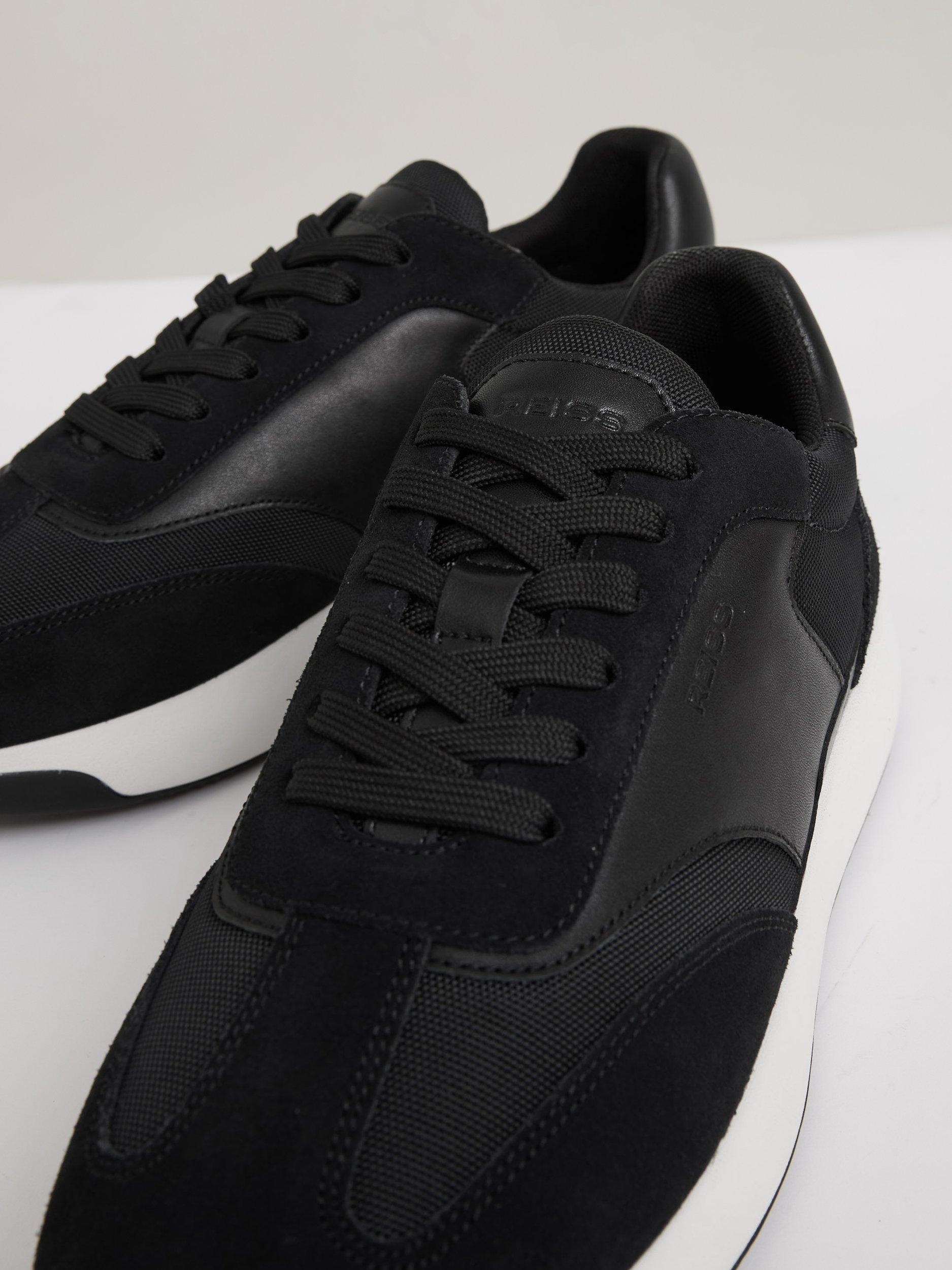 Reiss Emmett Leather Suede Running Trainers, Black/White