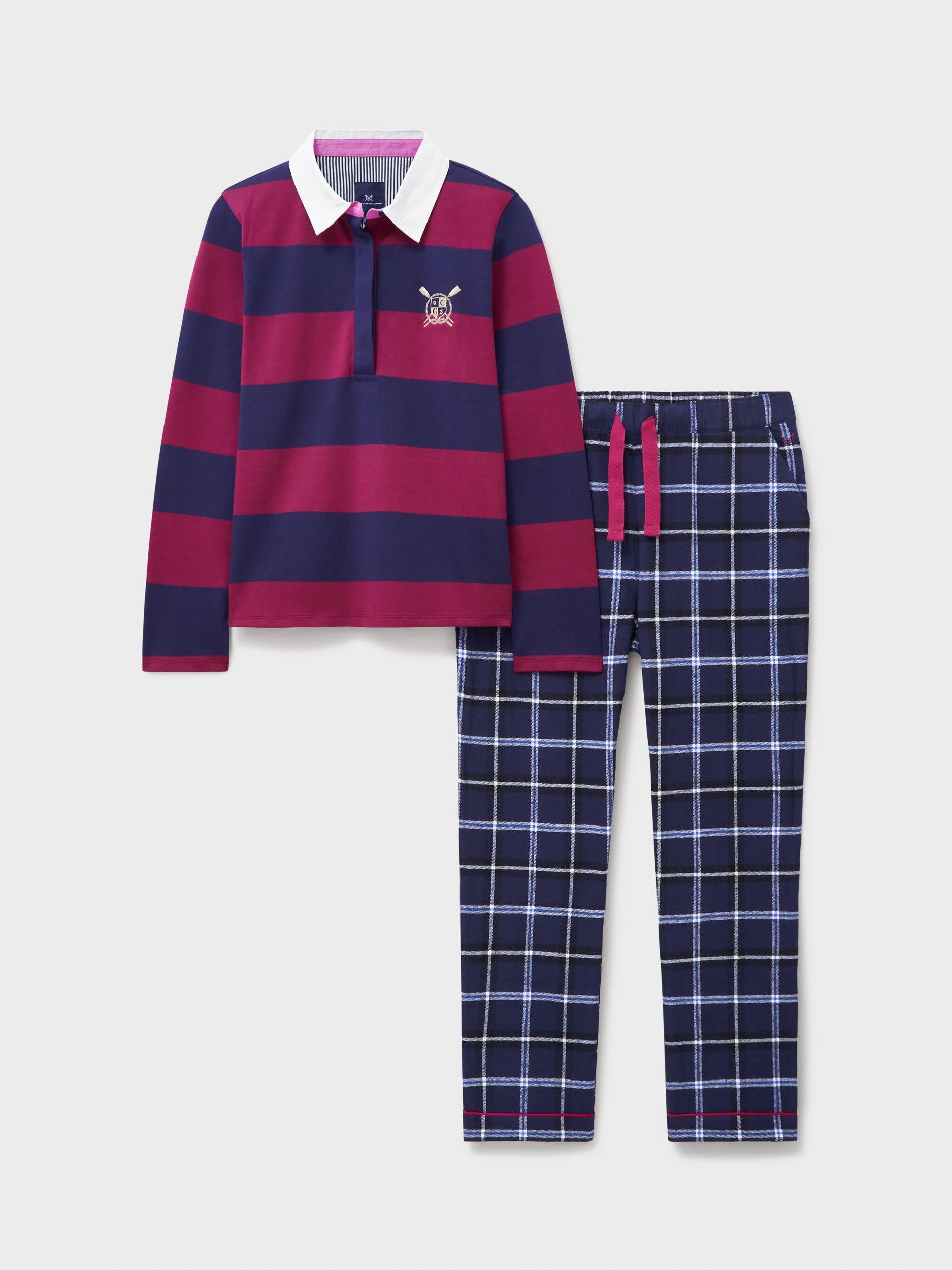 Crew Clothing Rugby Loungewear Pyjama Set, Blue/Multi