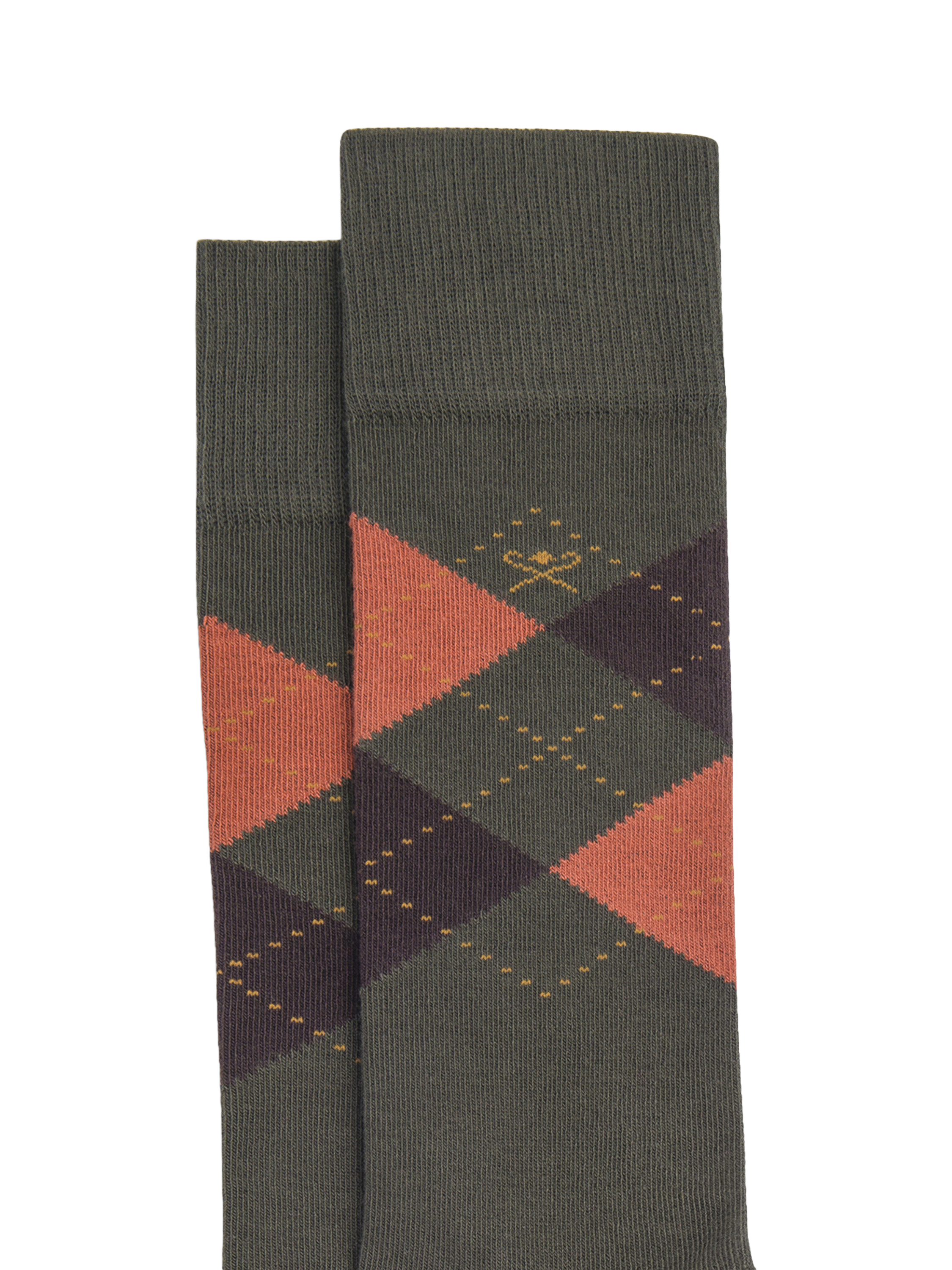 Hackett London Diamond Check Print Crew Socks, Dark Khaki Green
