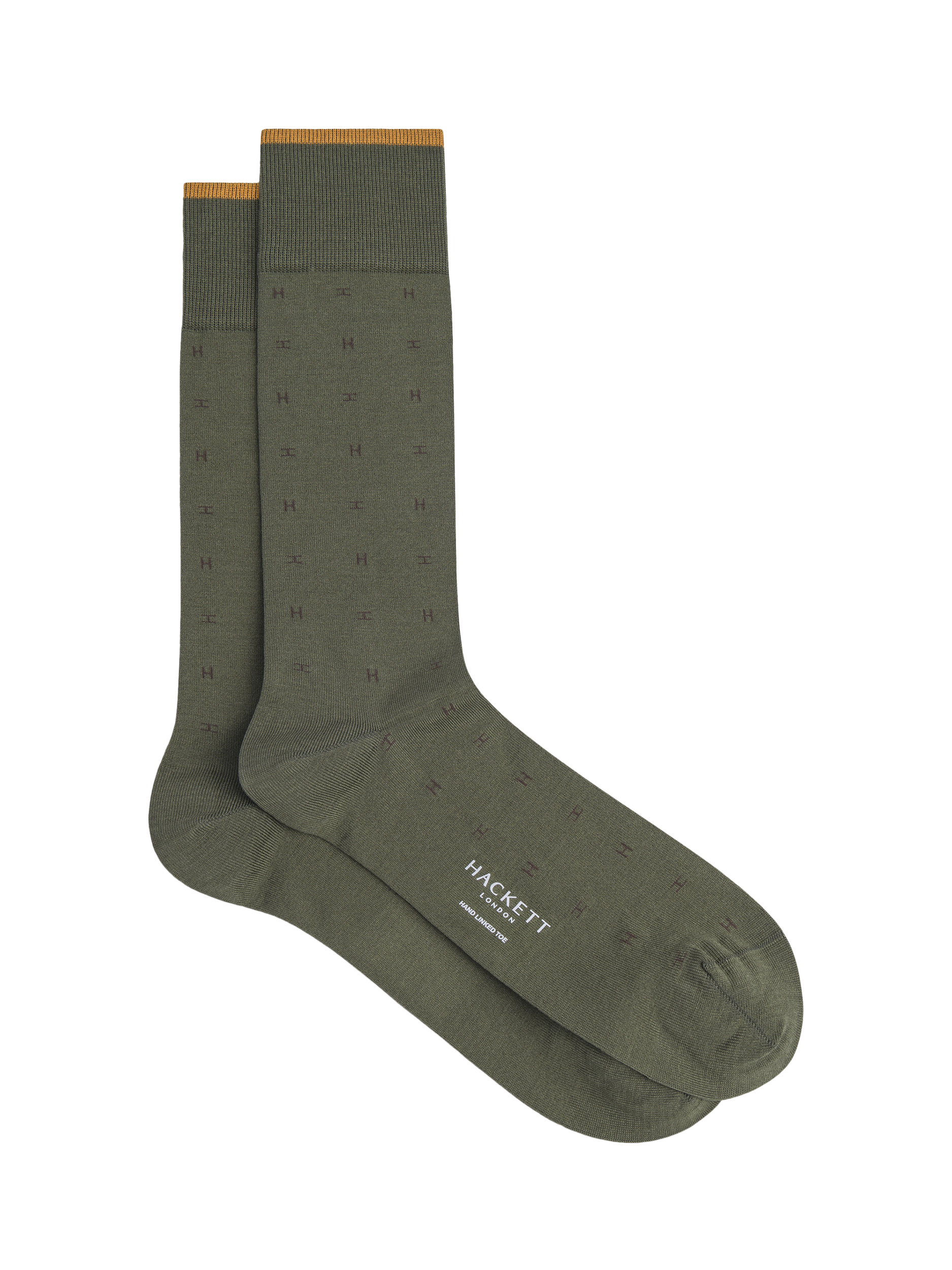 Hackett London Monogram Print Crew Socks, Dark Khaki Green