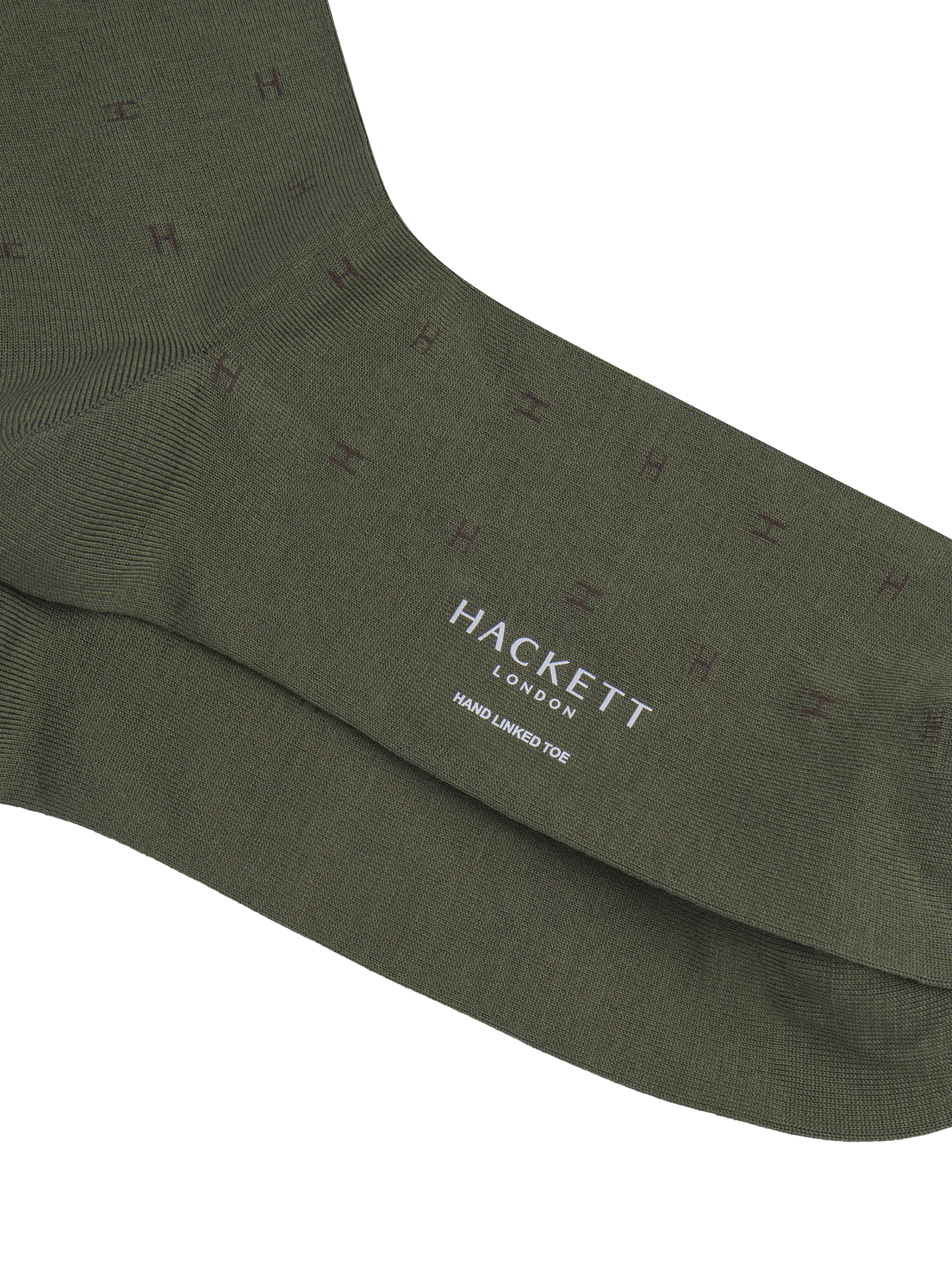 Hackett London Monogram Print Crew Socks, Dark Khaki Green