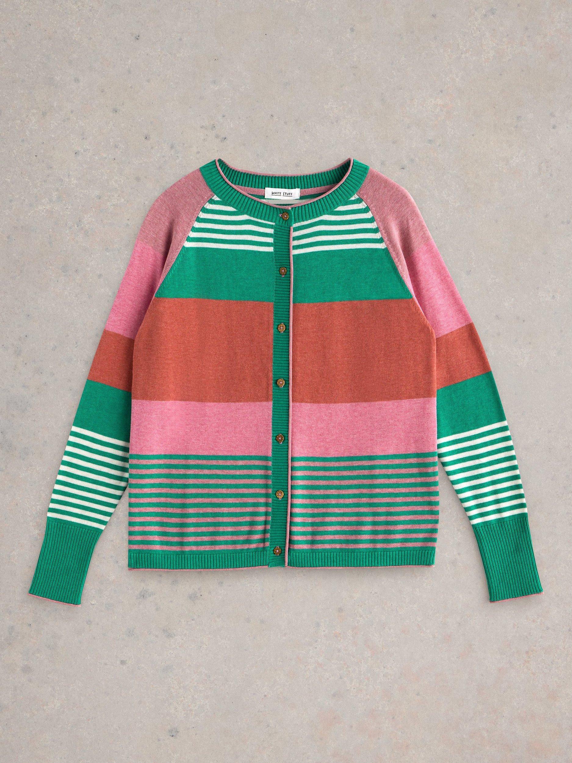 White Stuff Lulu Stripe Pure Organic Cotton Cardigan Pinkmulti