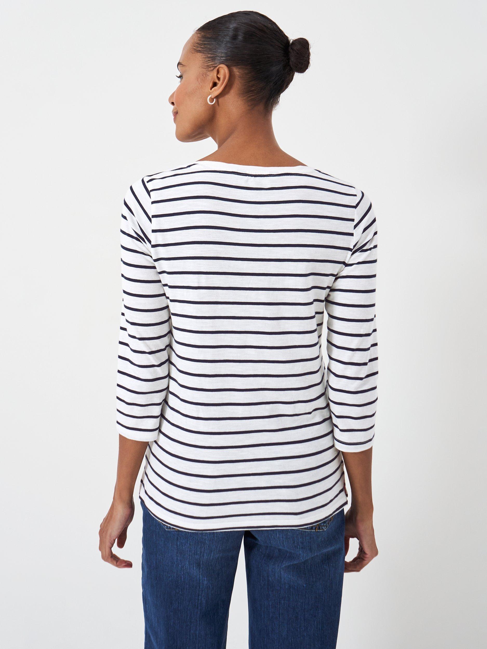 Crew Clothing Breton Stripe Slub Top, White/Black