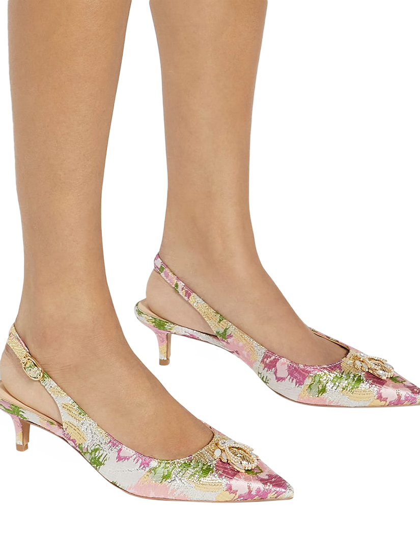 Dune Context Floral Pointed Slingback Courts, Pink/Multi