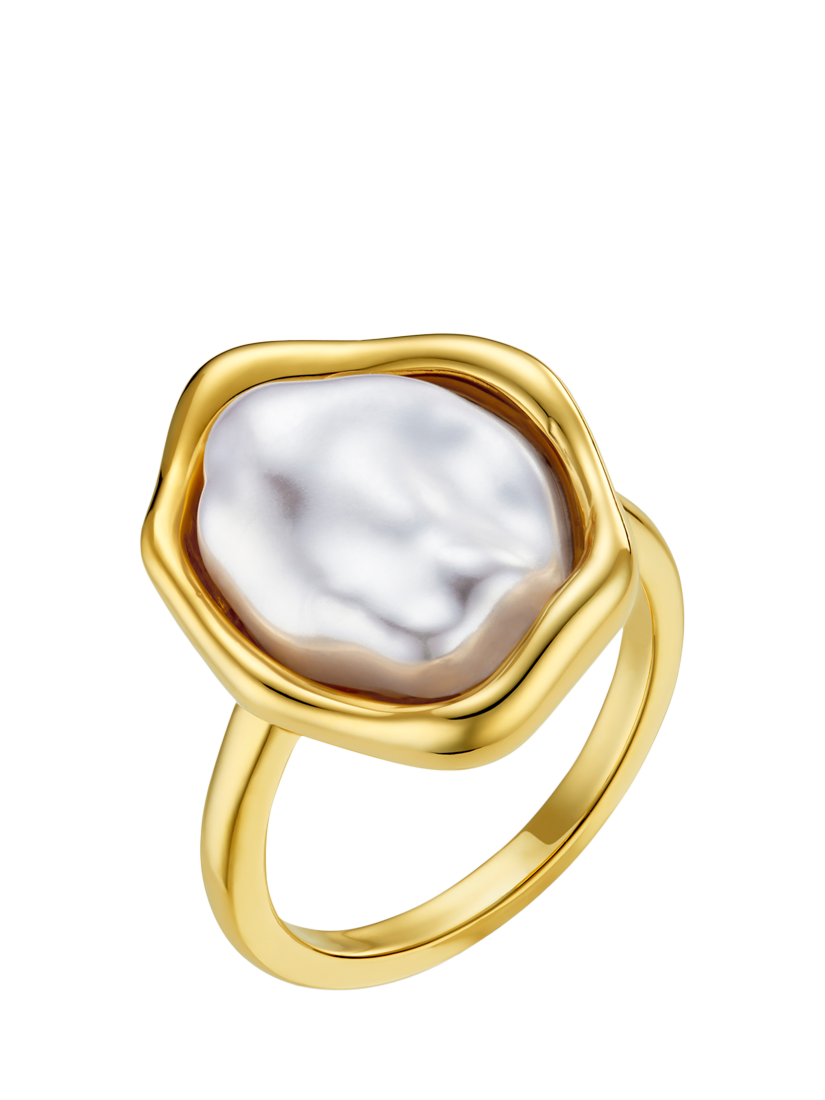 Orelia Molten Shaped Pearl Ring, Pale Gold