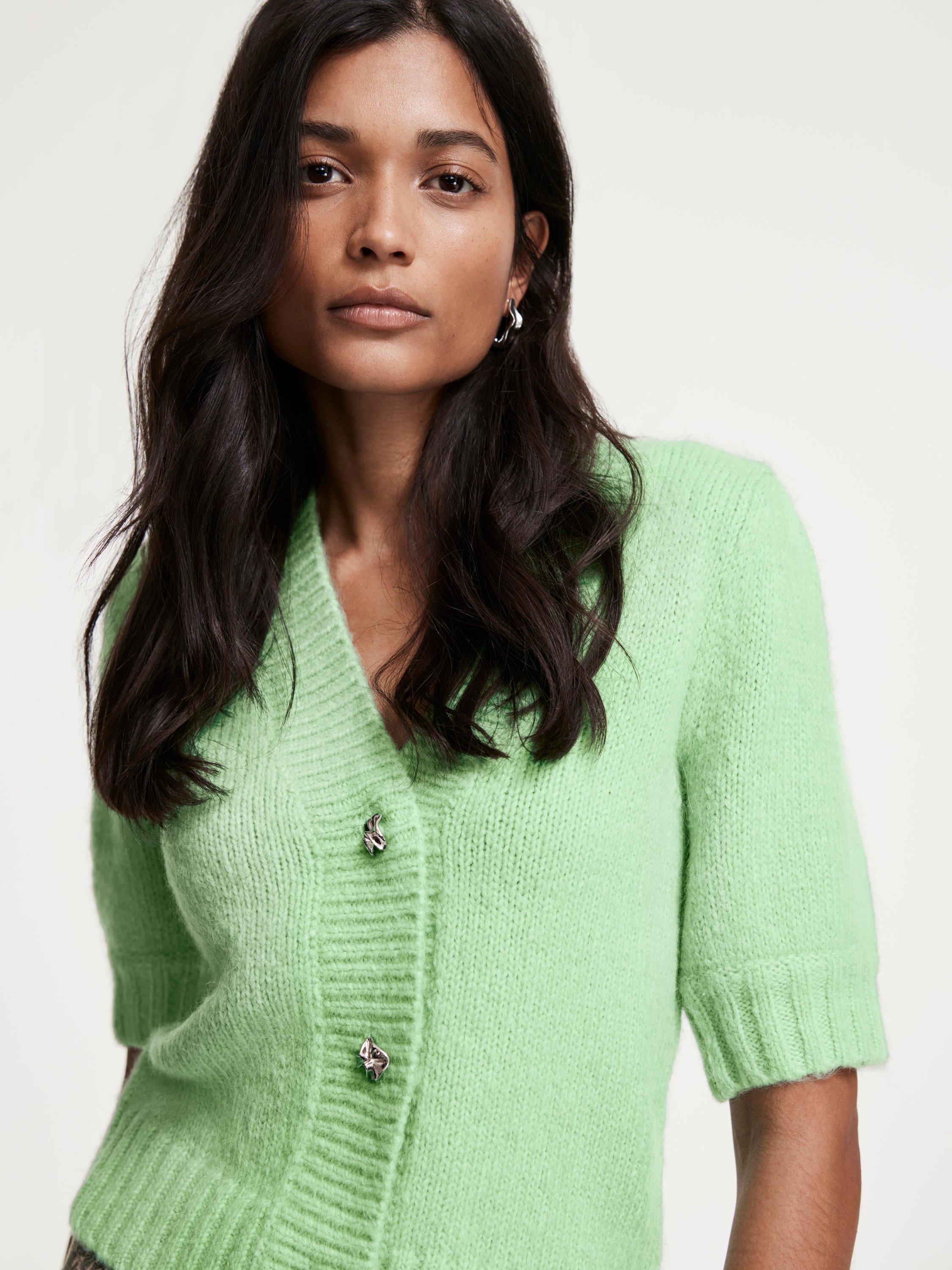 Mint Velvet Ribbed Scallop Trim Cardigan Green