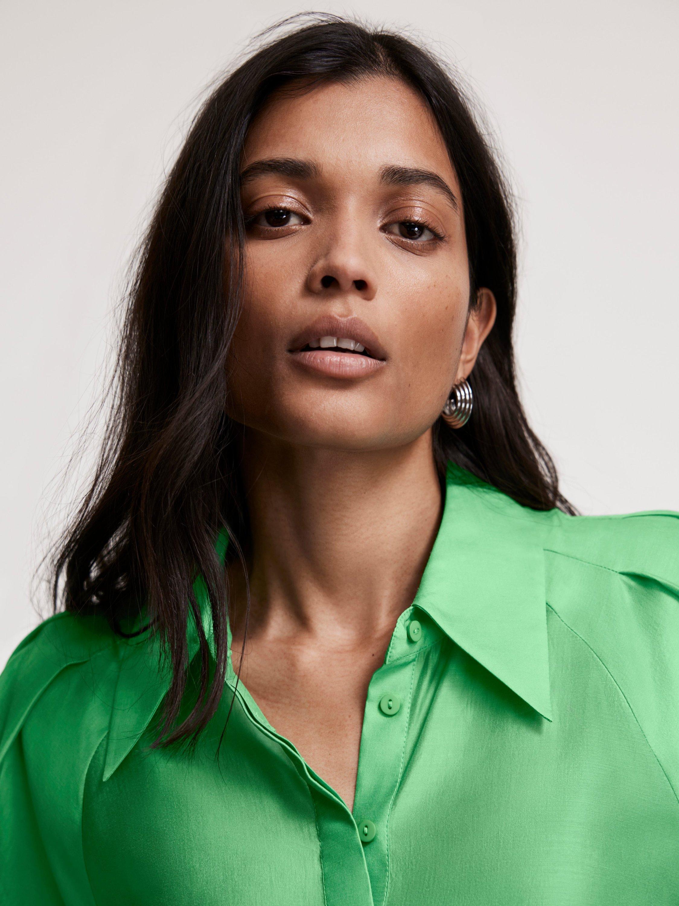Mint Velvet Sheer Puff Sleeve Shirt Green