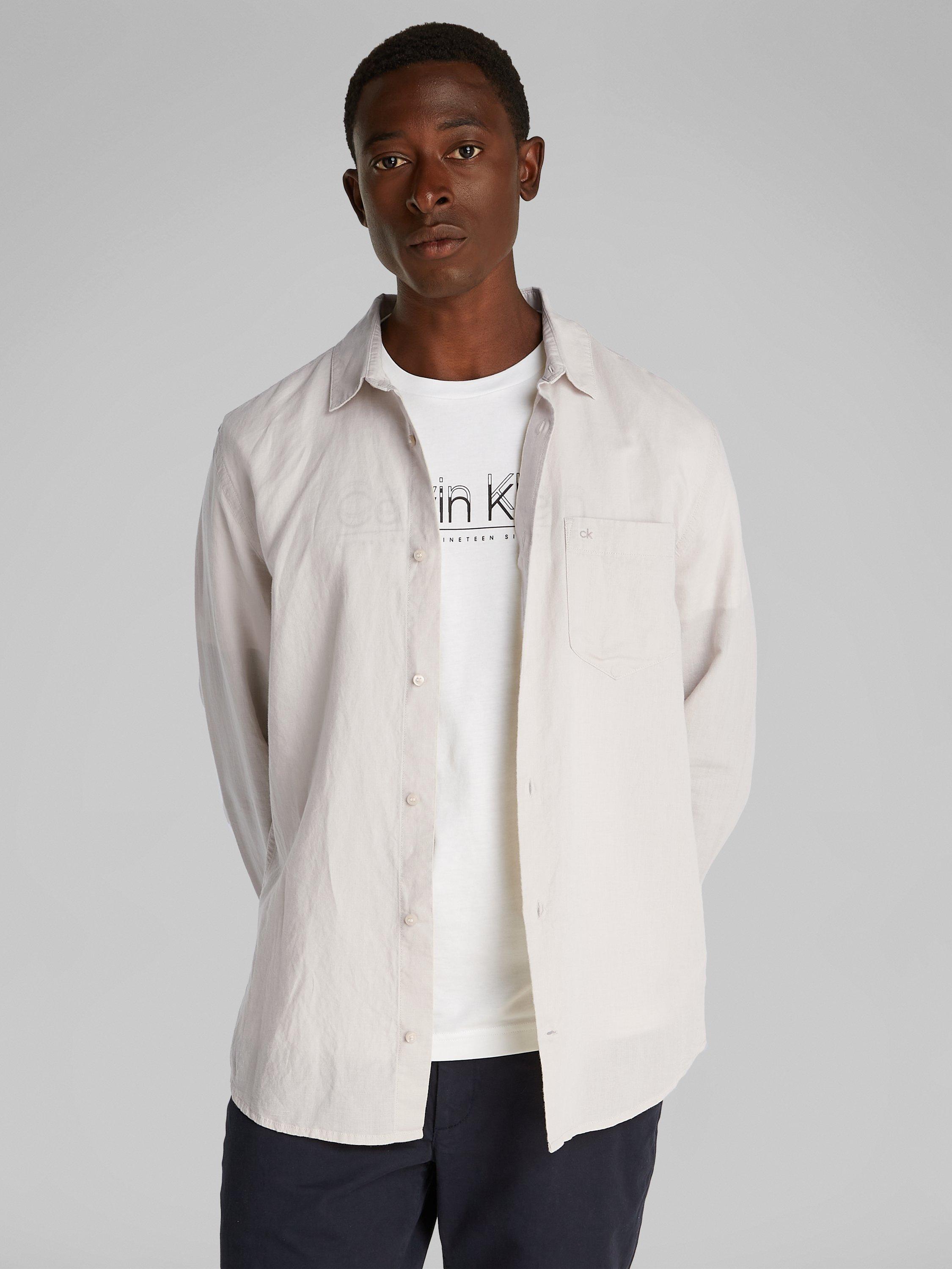 Calvin Klein Linen Blend Regular Fit Shirt, Silver Lining