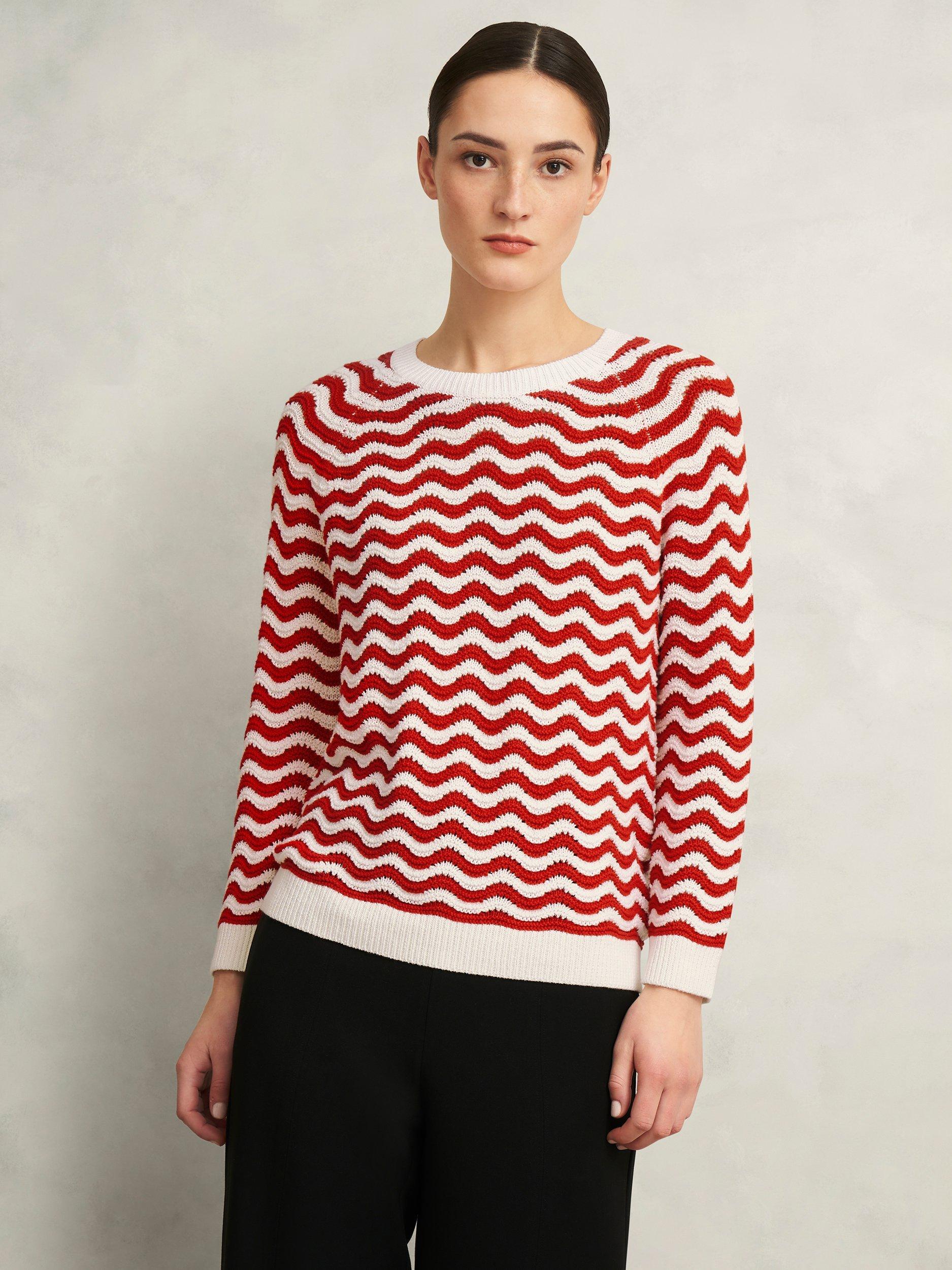 Hobbs Lulu Chevron Wave Jumper, Red/Ivory