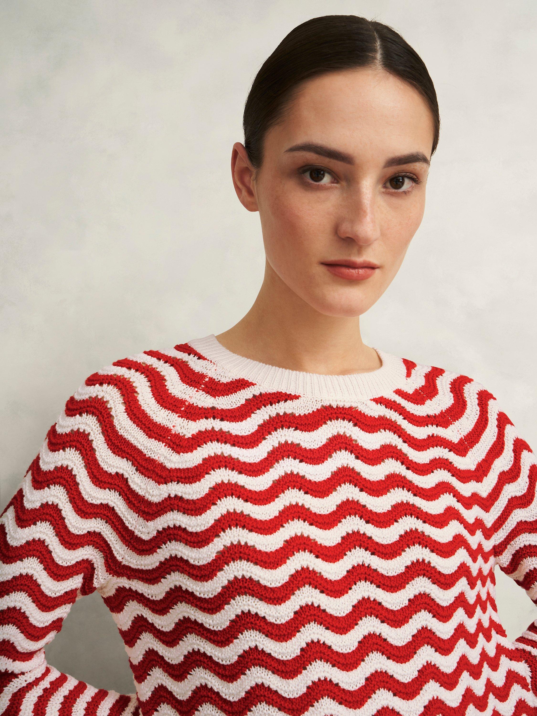 Hobbs Lulu Chevron Wave Jumper, Red/Ivory