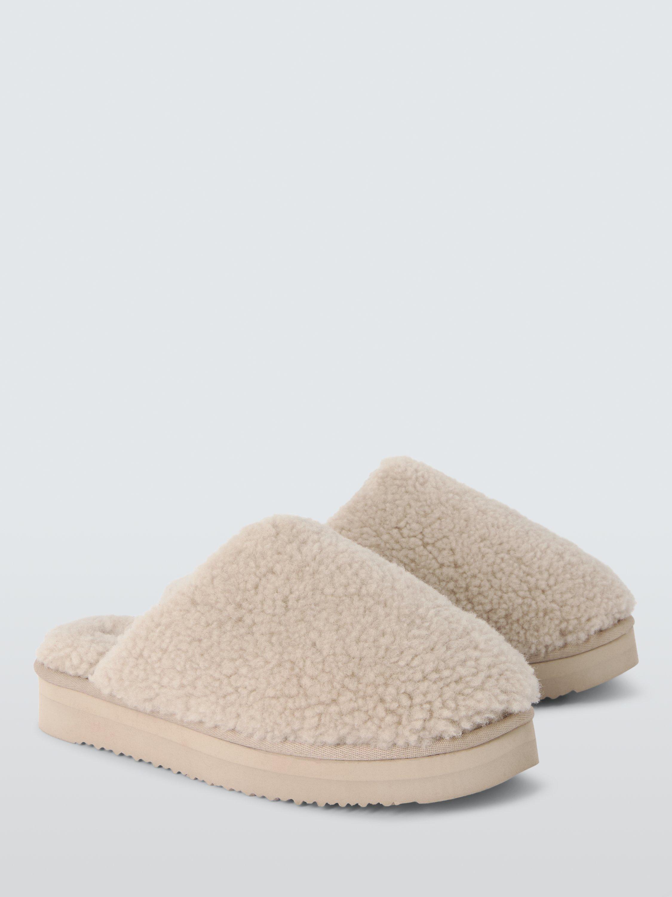 John Lewis Curly Shearling Trim Mule Slippers, Taupe