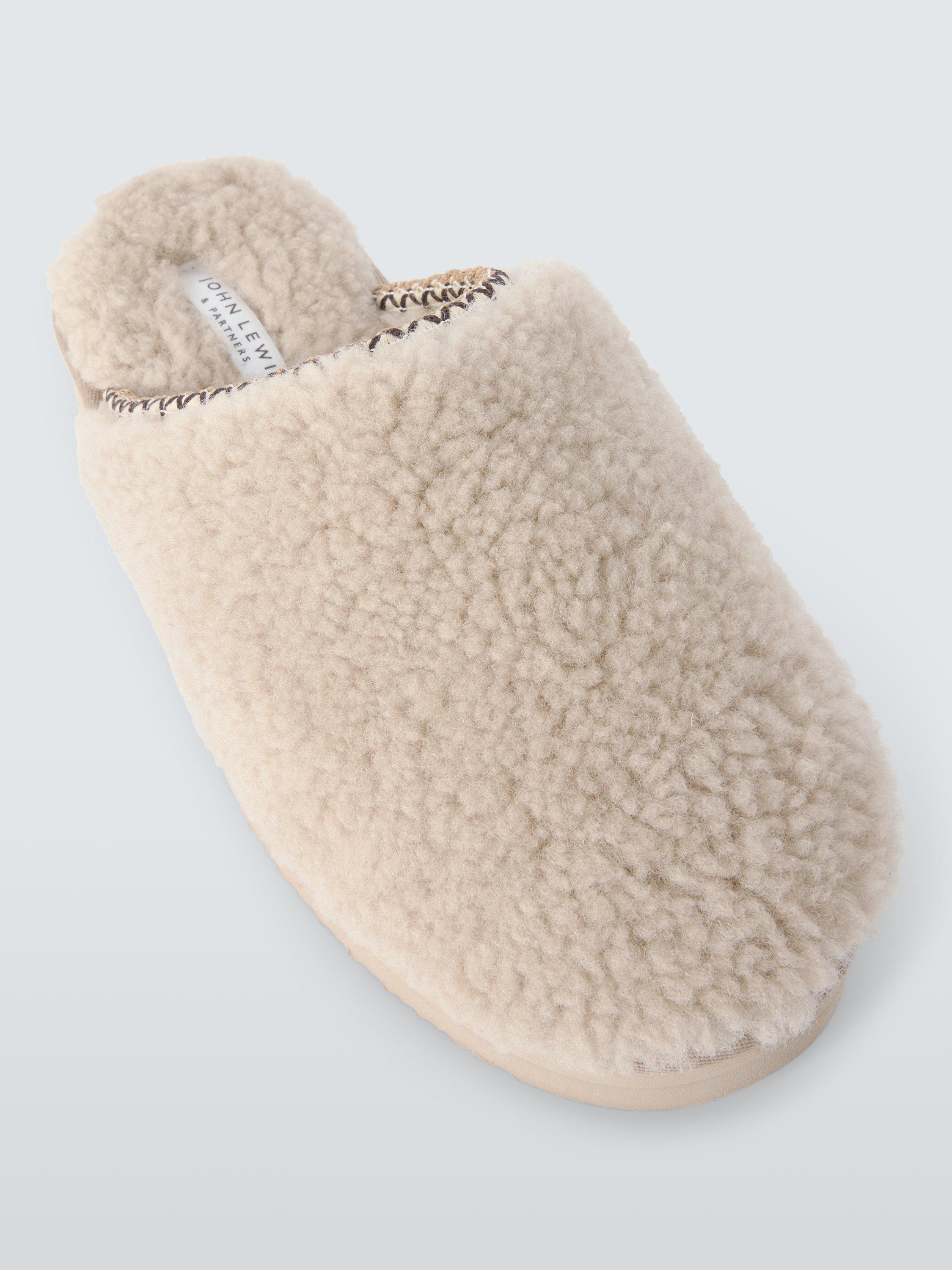 John Lewis Curly Shearling Trim Mule Slippers, Taupe