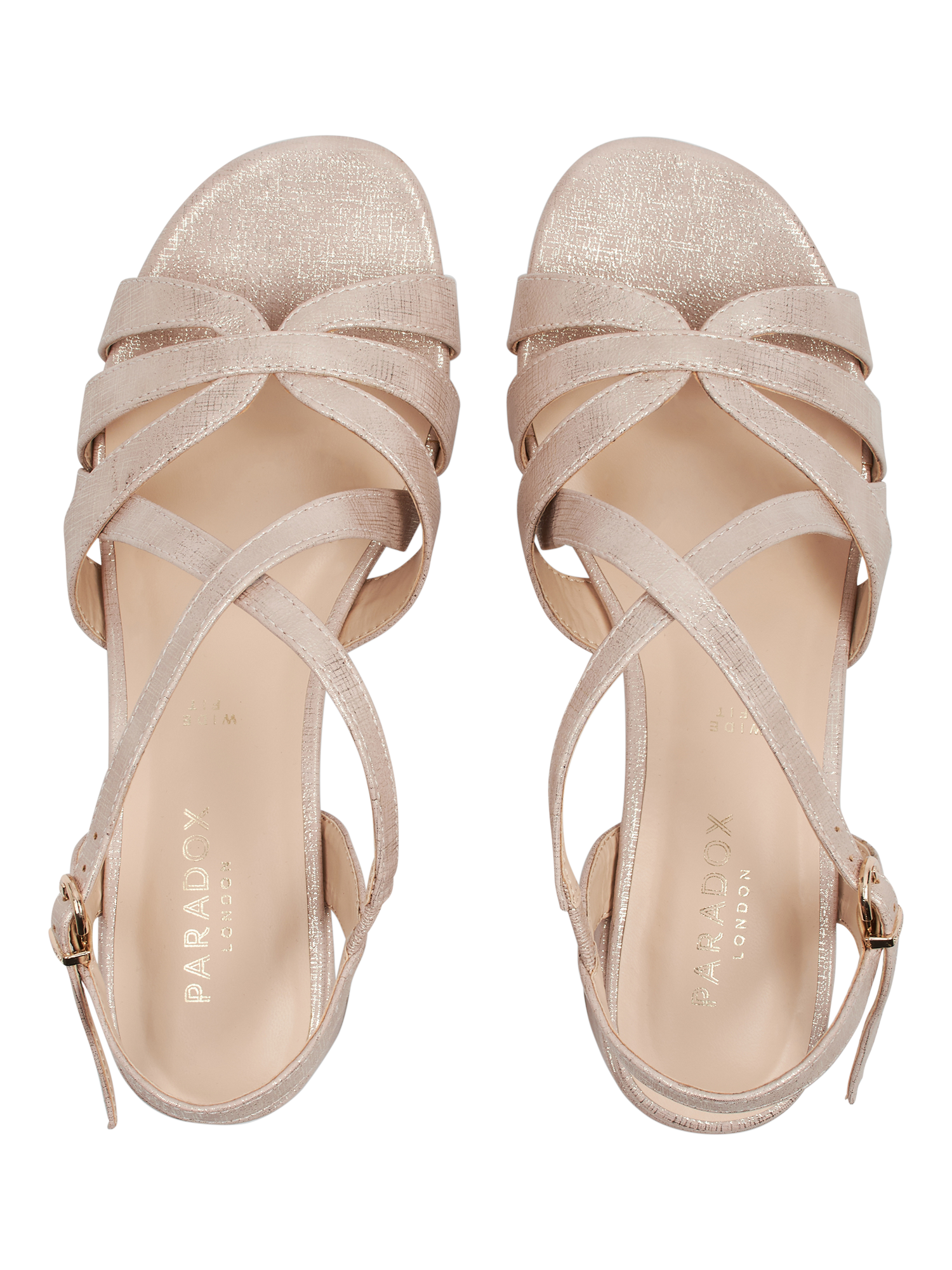 Paradox London Nerissa Wide Fit Block Heeled Sandals, Nude Shimmer