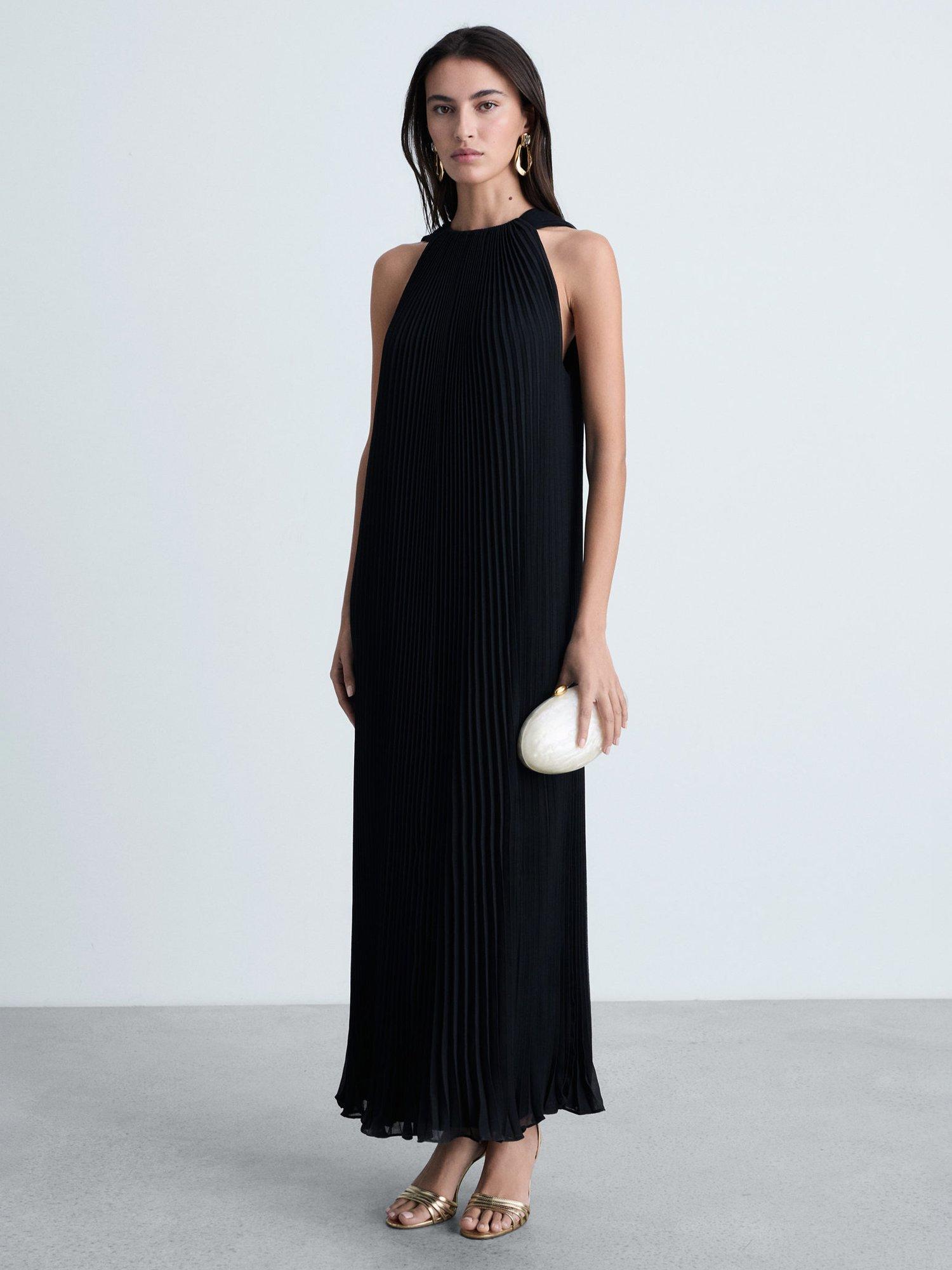 Mango Jack Pleated Maxi Dress, Black