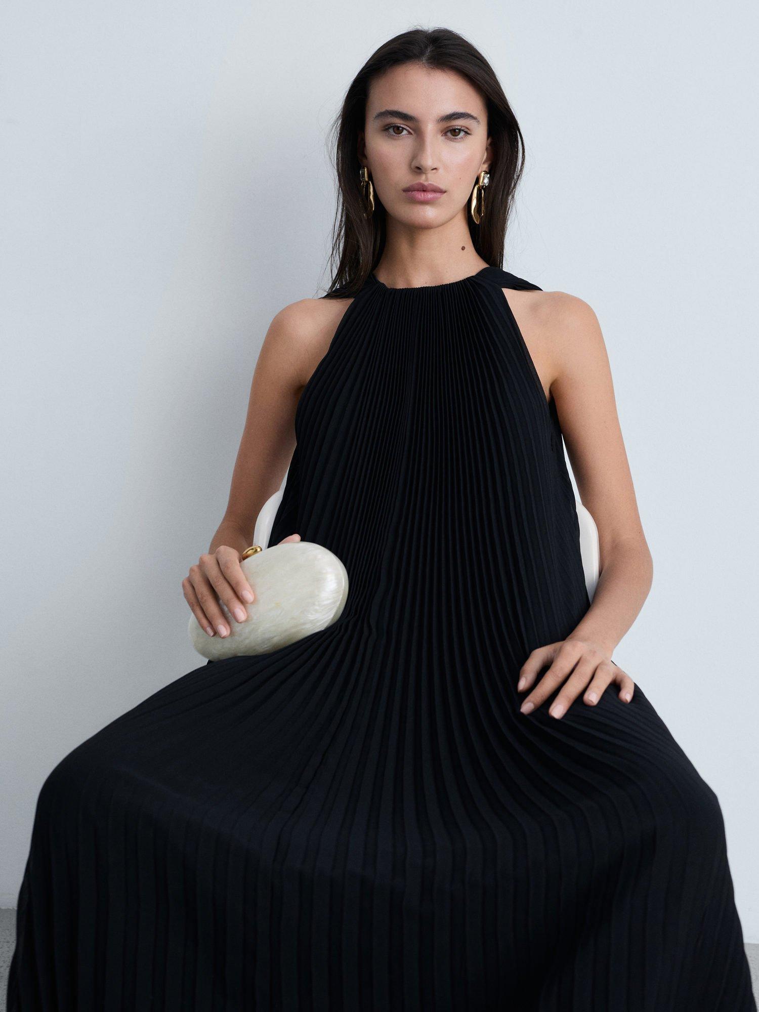 Mango Jack Pleated Maxi Dress, Black