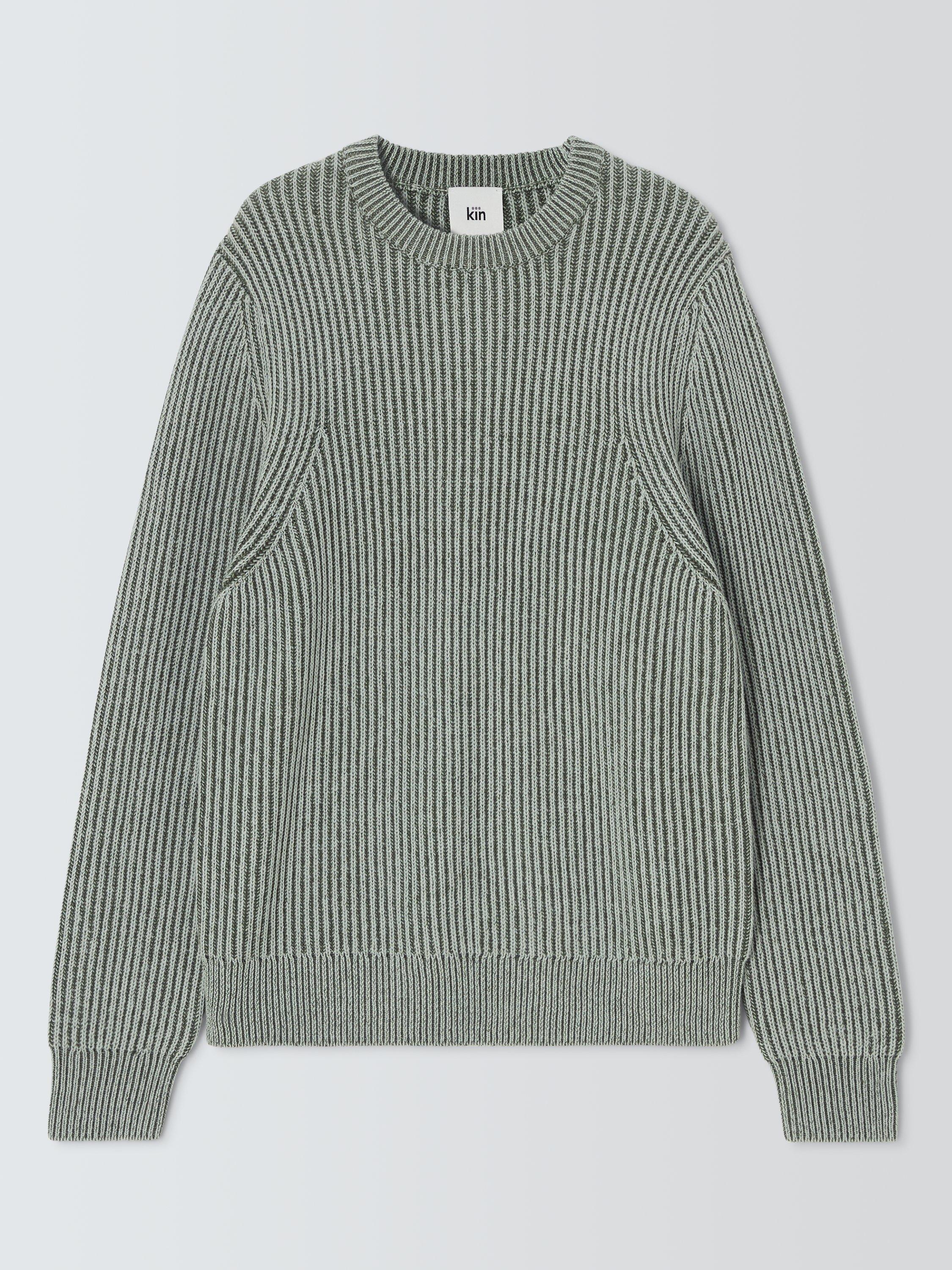Kin Crew Neck Ribbed Cotton Wool Blend Jumper, Beetle