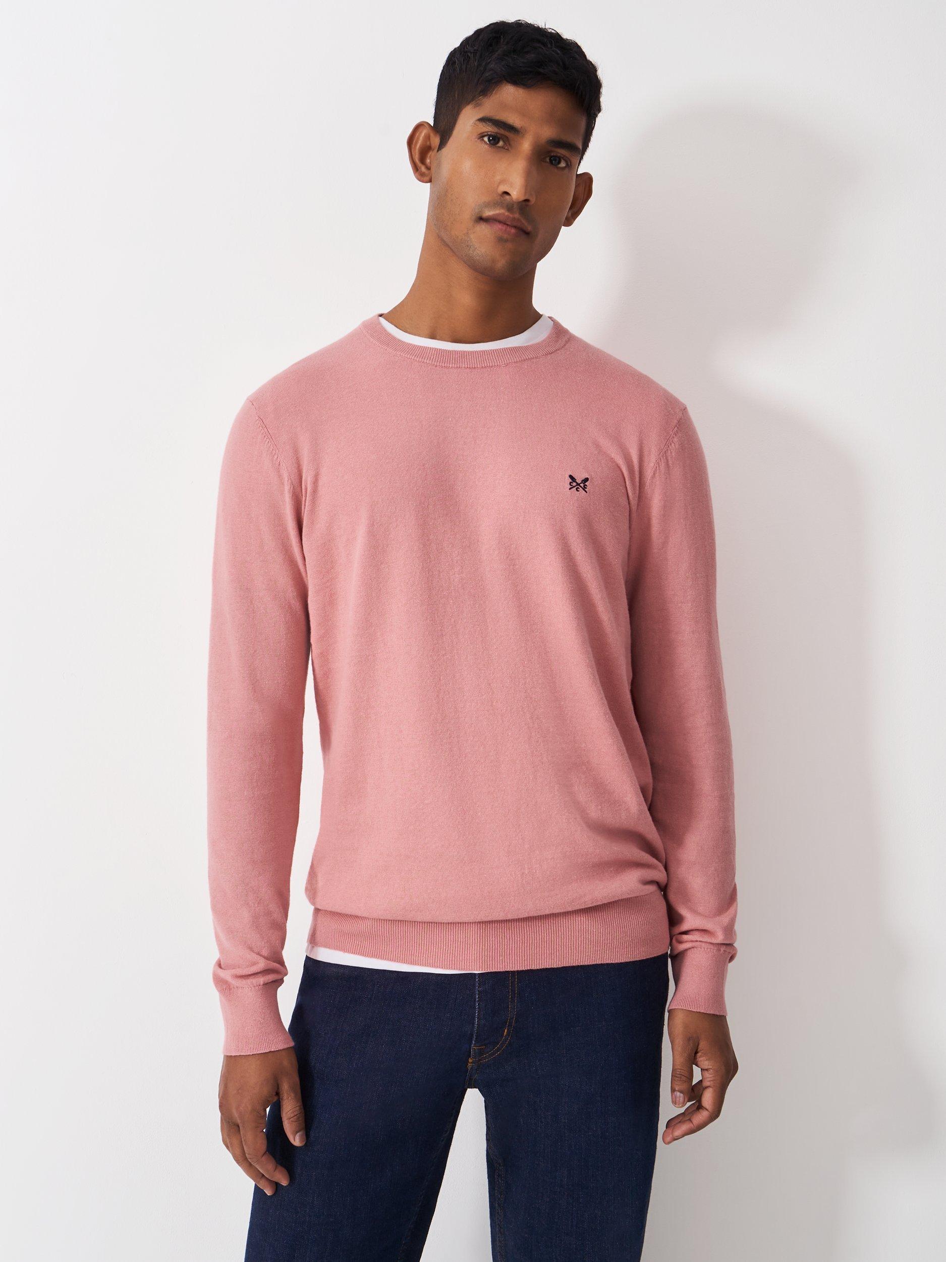 Crew Clothing Cotton Linen Blend Crew Neck Jumper, Peach Pink