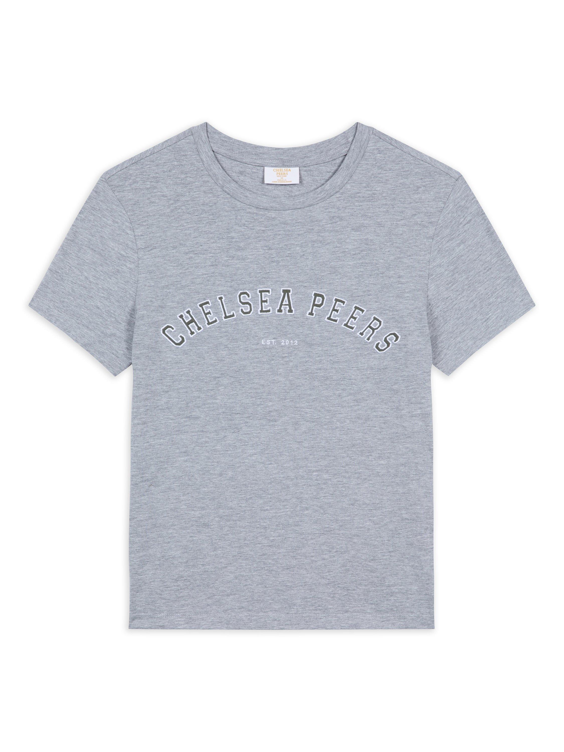 Chelsea Peers Varsity Logo Pure Organic Cotton T-Shirt, Grey Marl