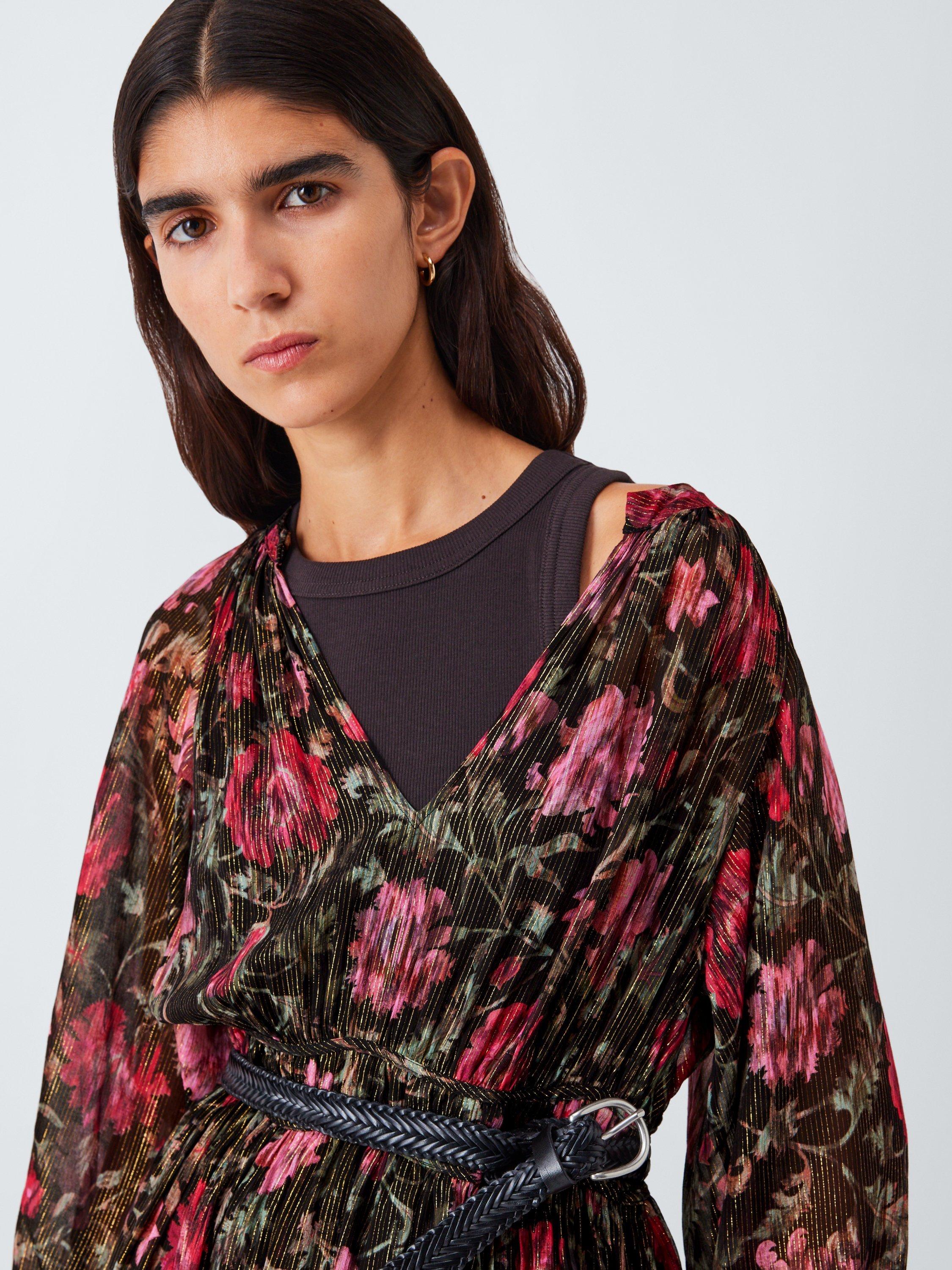 AND/OR Megan Floral Metallic Thread Dress, Black/Pink