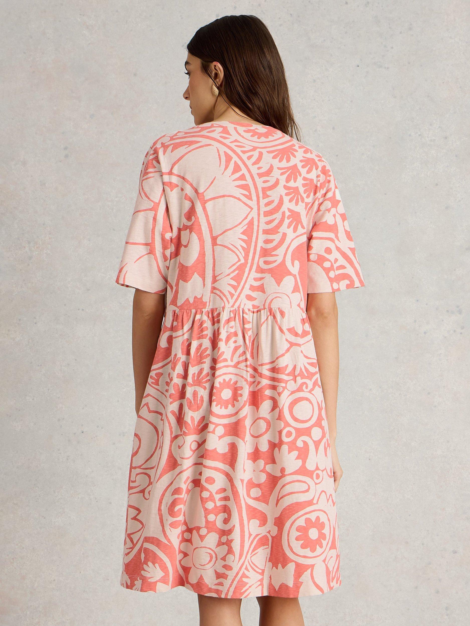 White Stuff Thea Abstract Jersey Dress, Coral/White