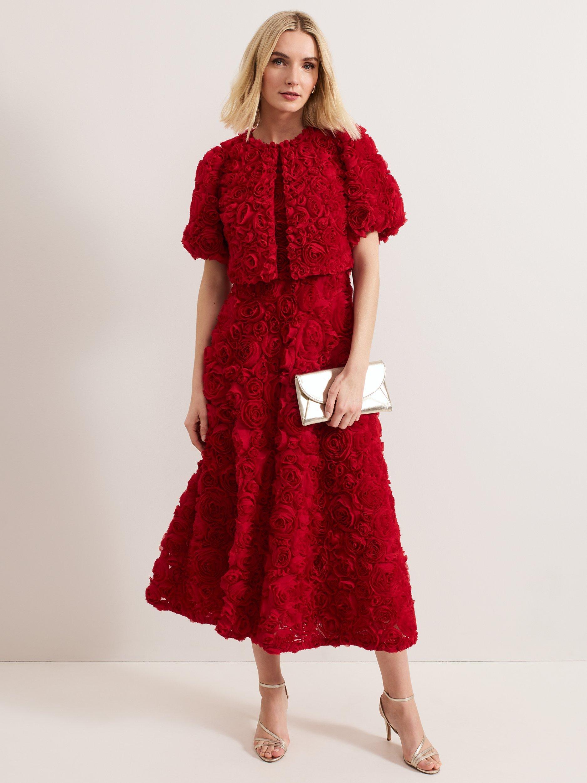 Phase Eight Collection 8 Angeline Rose Textured Dress, Red