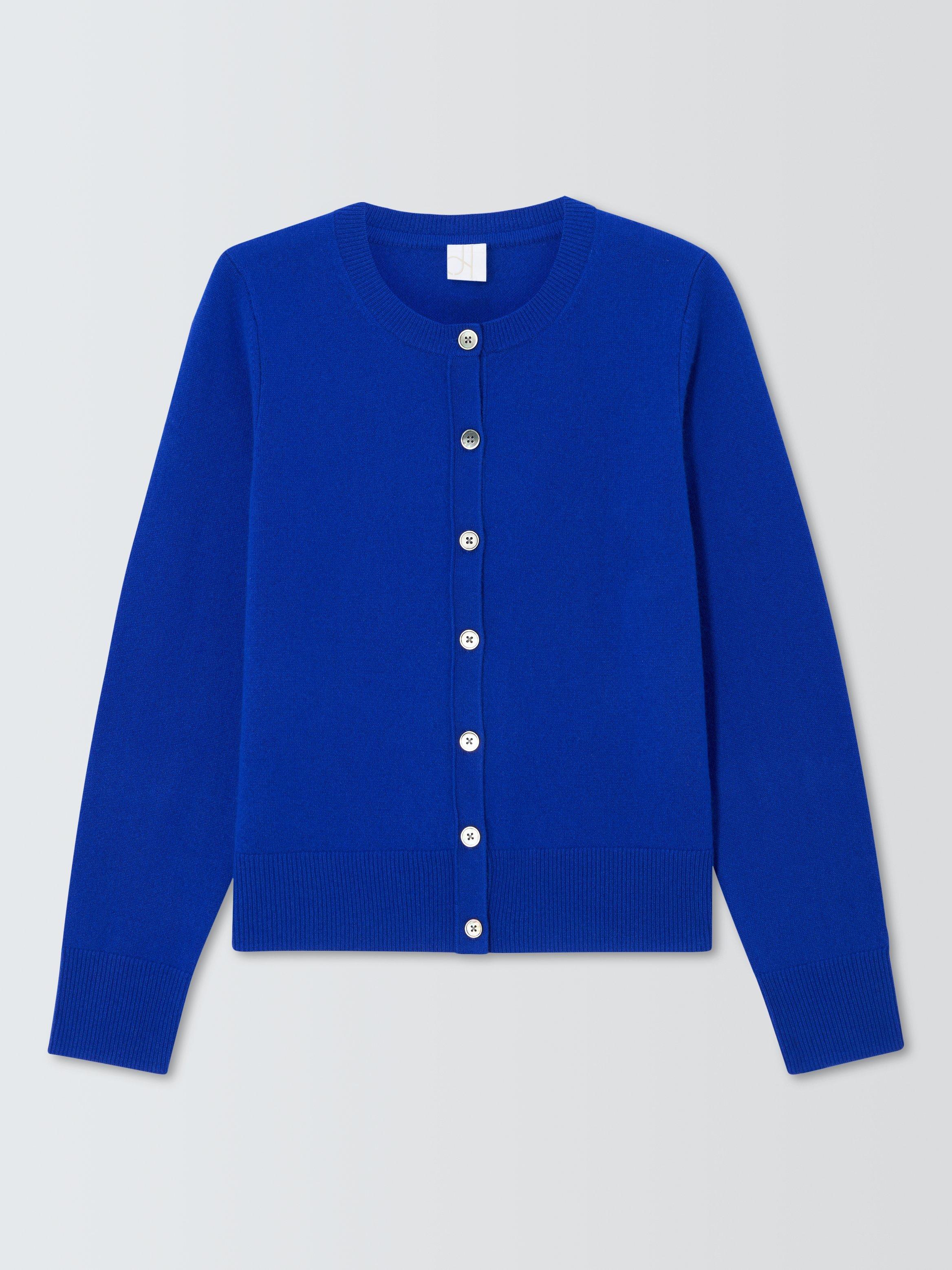 John Lewis Cashmere Crew Neck Cardigan, Cobalt Blue