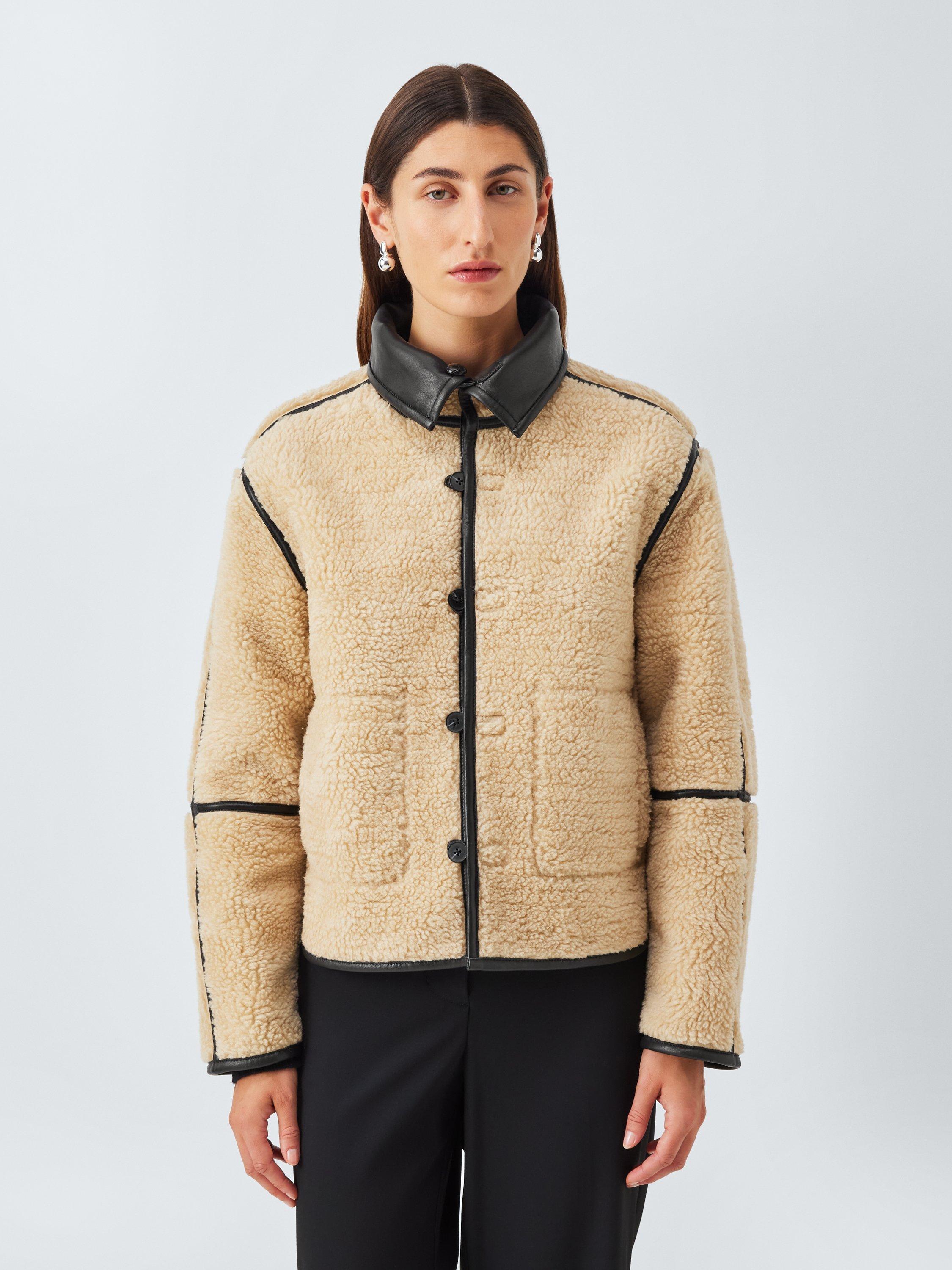 John Lewis Reversible Real Leather and Faux Shearling Jacket, Black/Beige