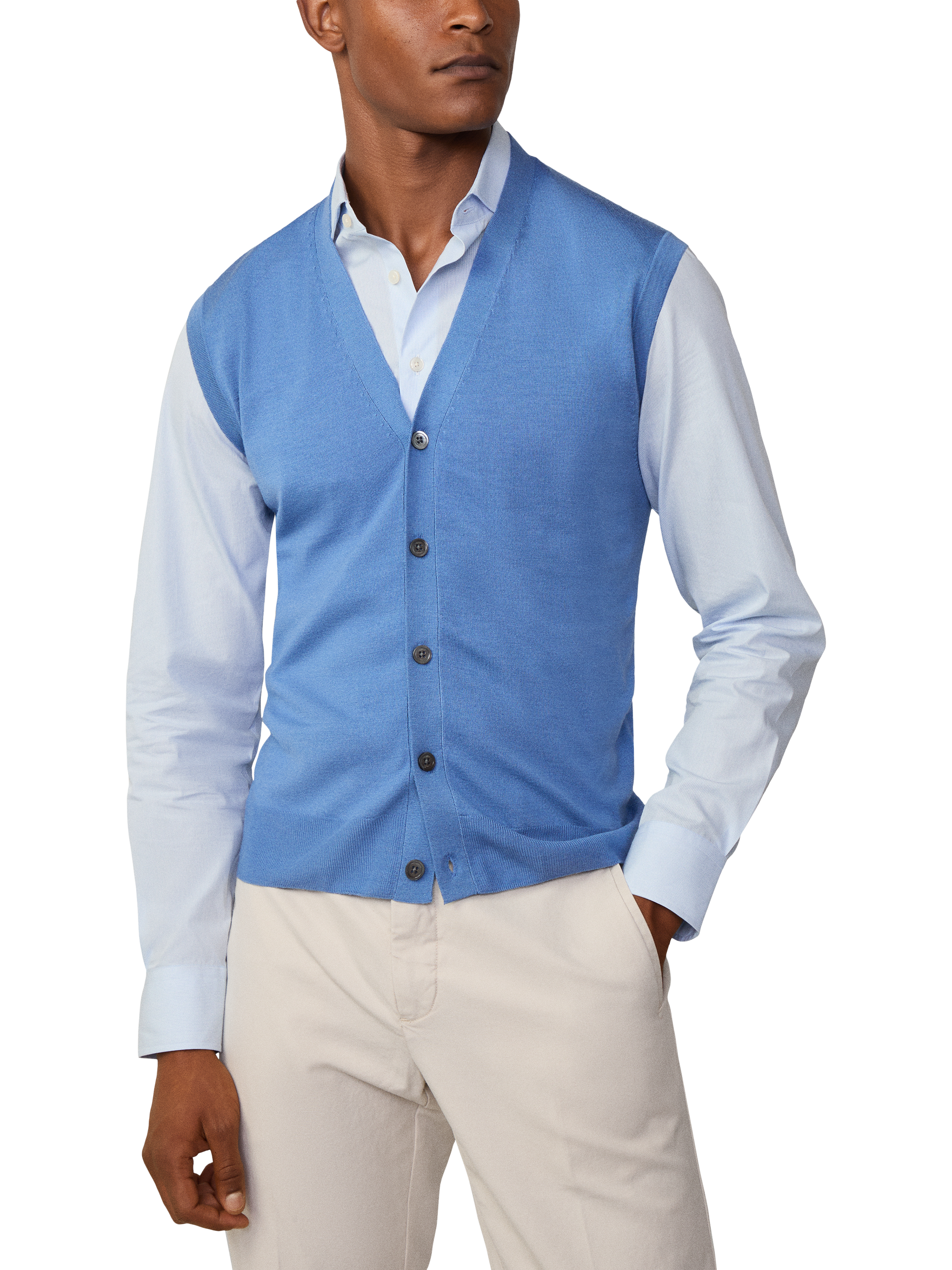 Hackett London Merino Wool & Silk Blend Sleeveless Cardigan, Sea Blue