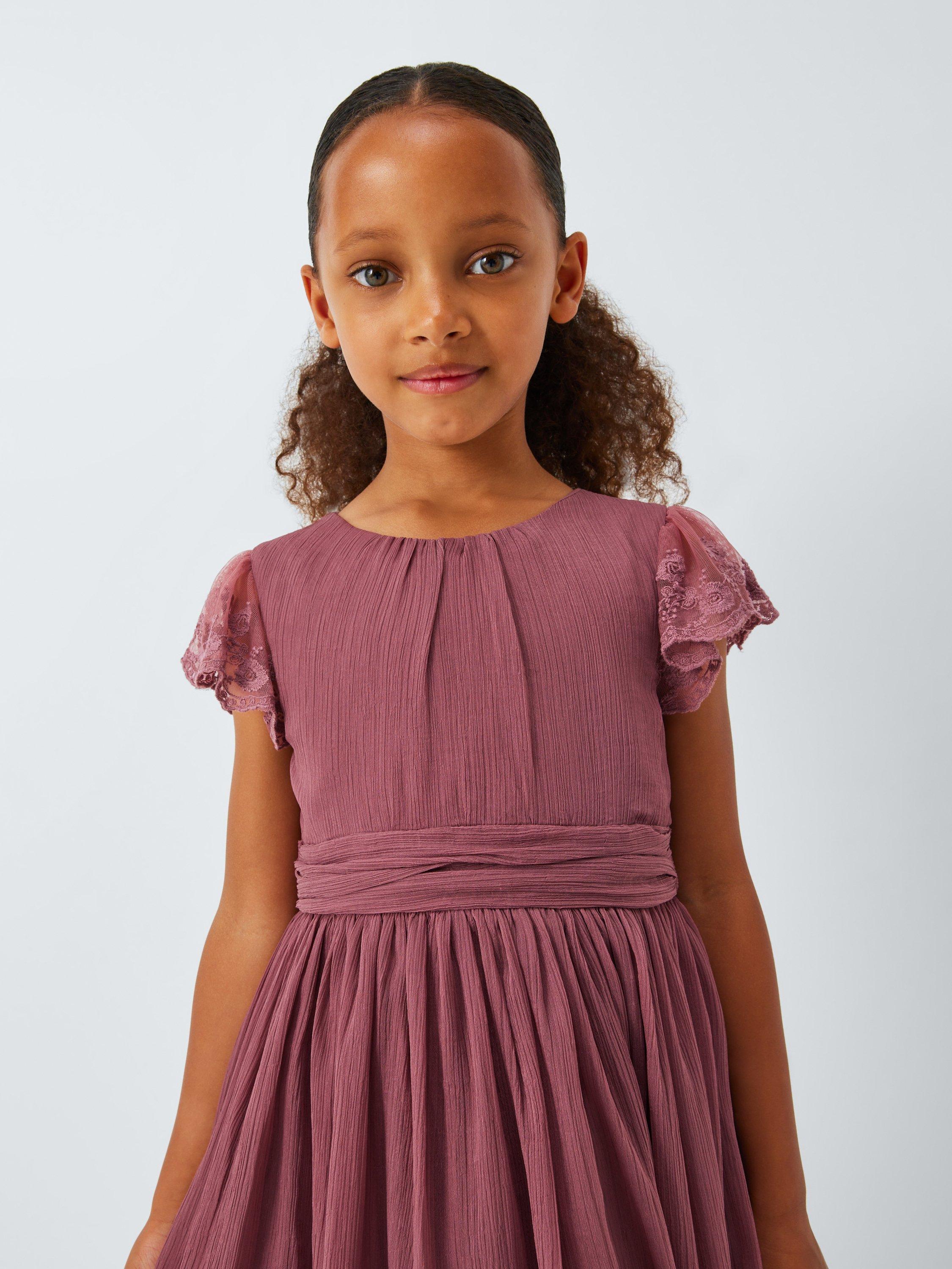 John Lewis Heirloom Collection Kids' Floral Lace Chiffon Party Dress, Pink