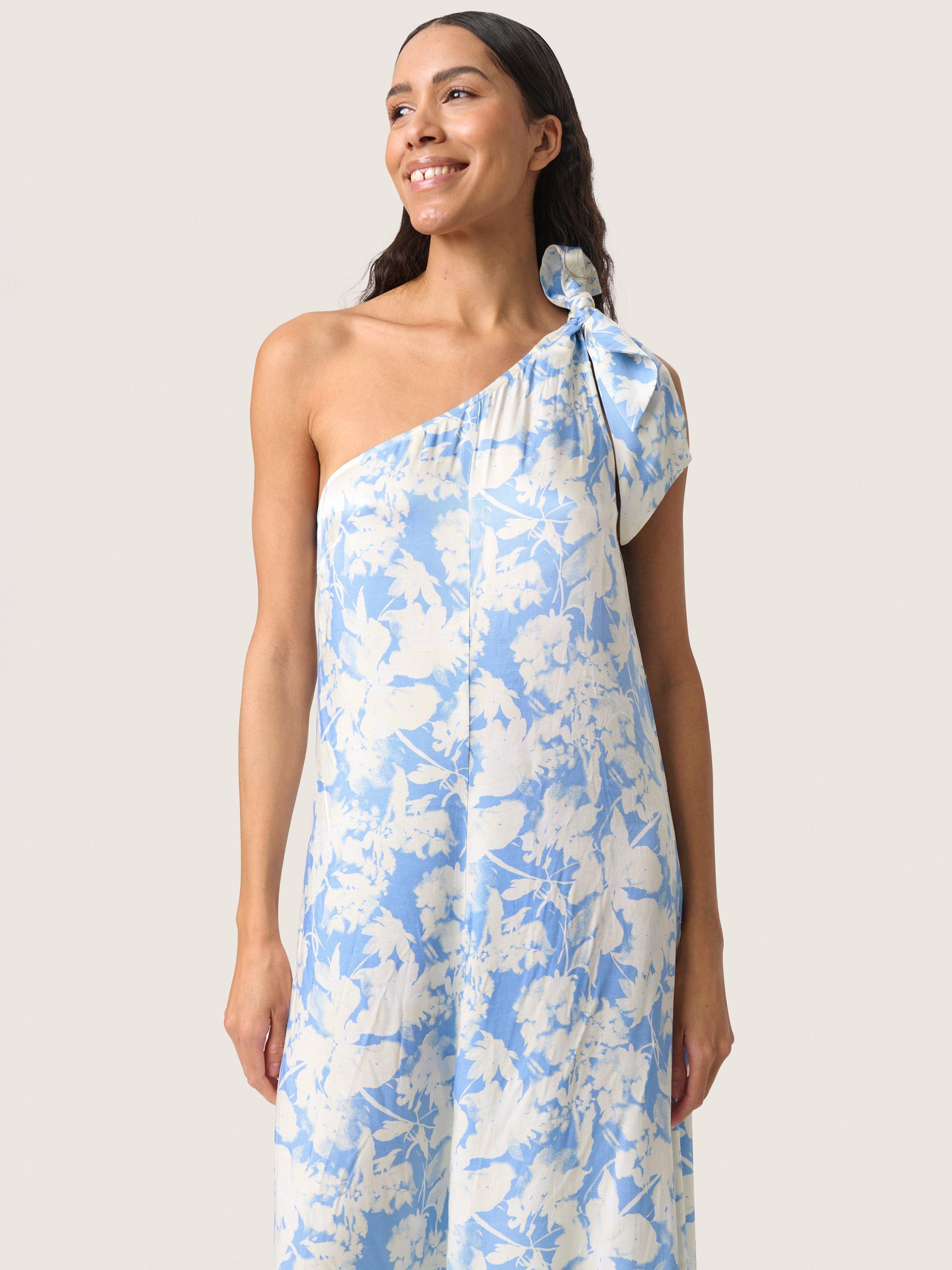 Soaked In Luxury Becca Floral One Shoulder Dress, Blue/White