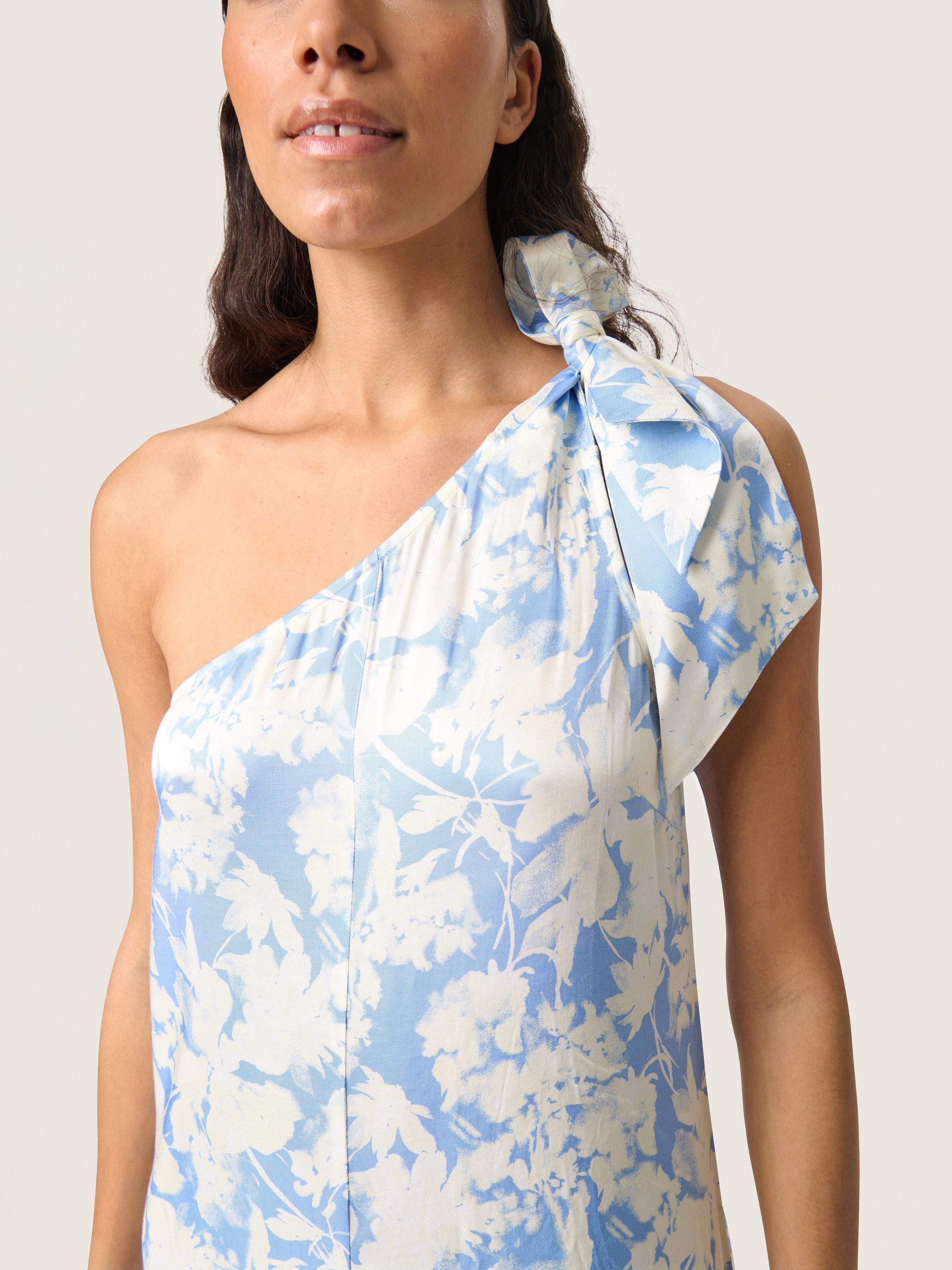 Soaked In Luxury Becca Floral One Shoulder Dress, Blue/White
