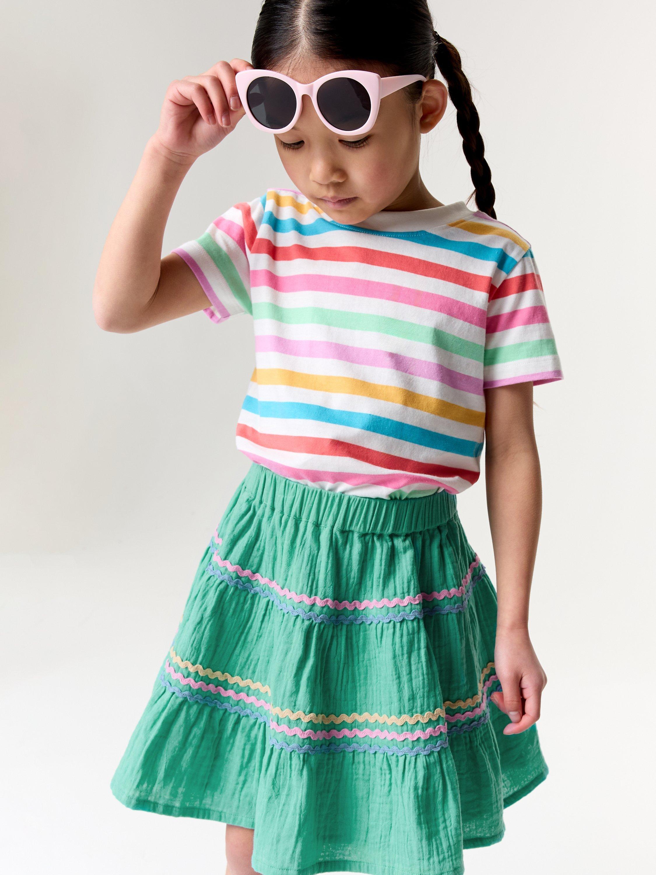 Crew Clothing Kids' Tiered Ric Rac Skirt, Emerald