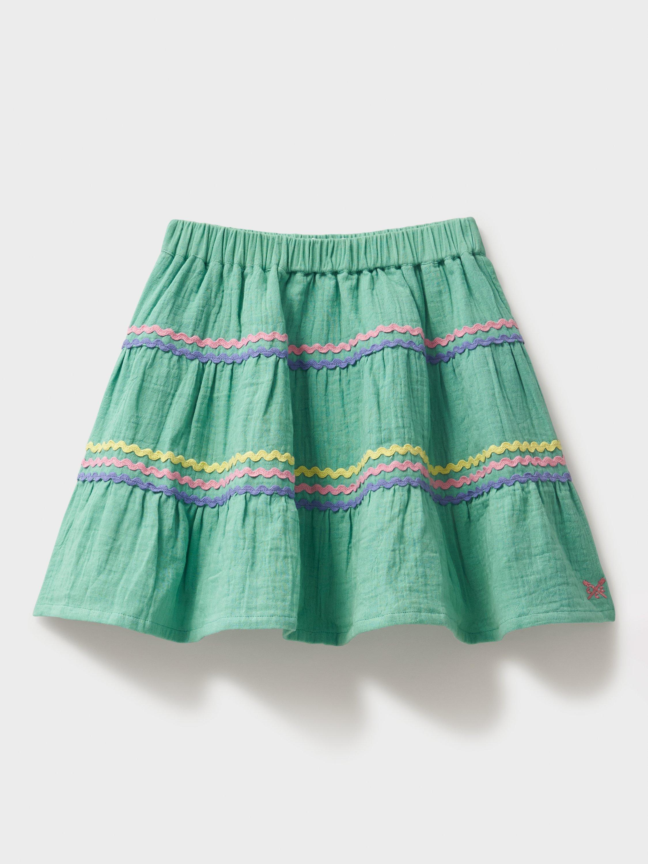 Crew Clothing Kids' Tiered Ric Rac Skirt, Emerald