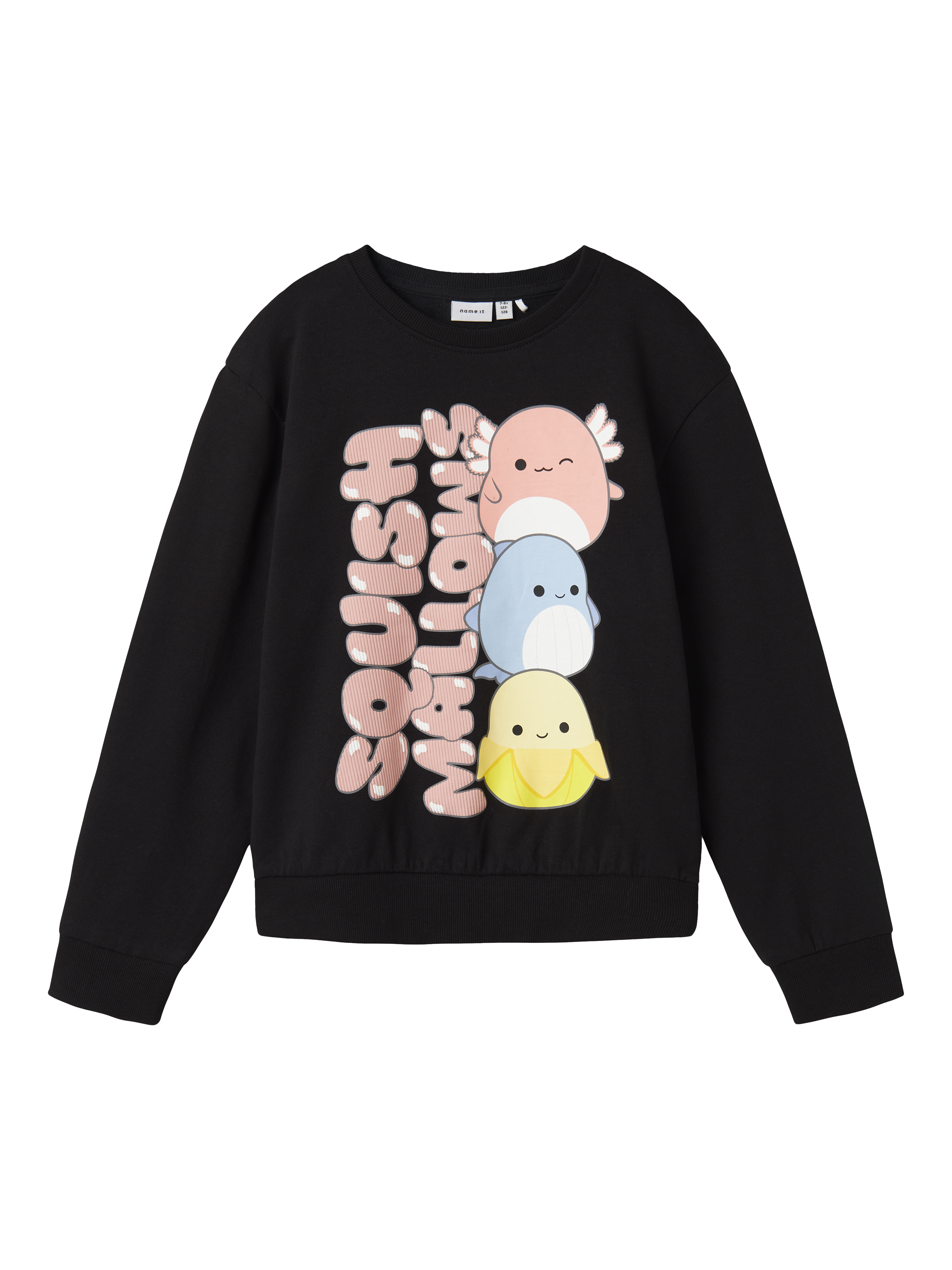 NAME IT Kids' Cotton Squish Mallows Crew Neck Sweatshirt, Black